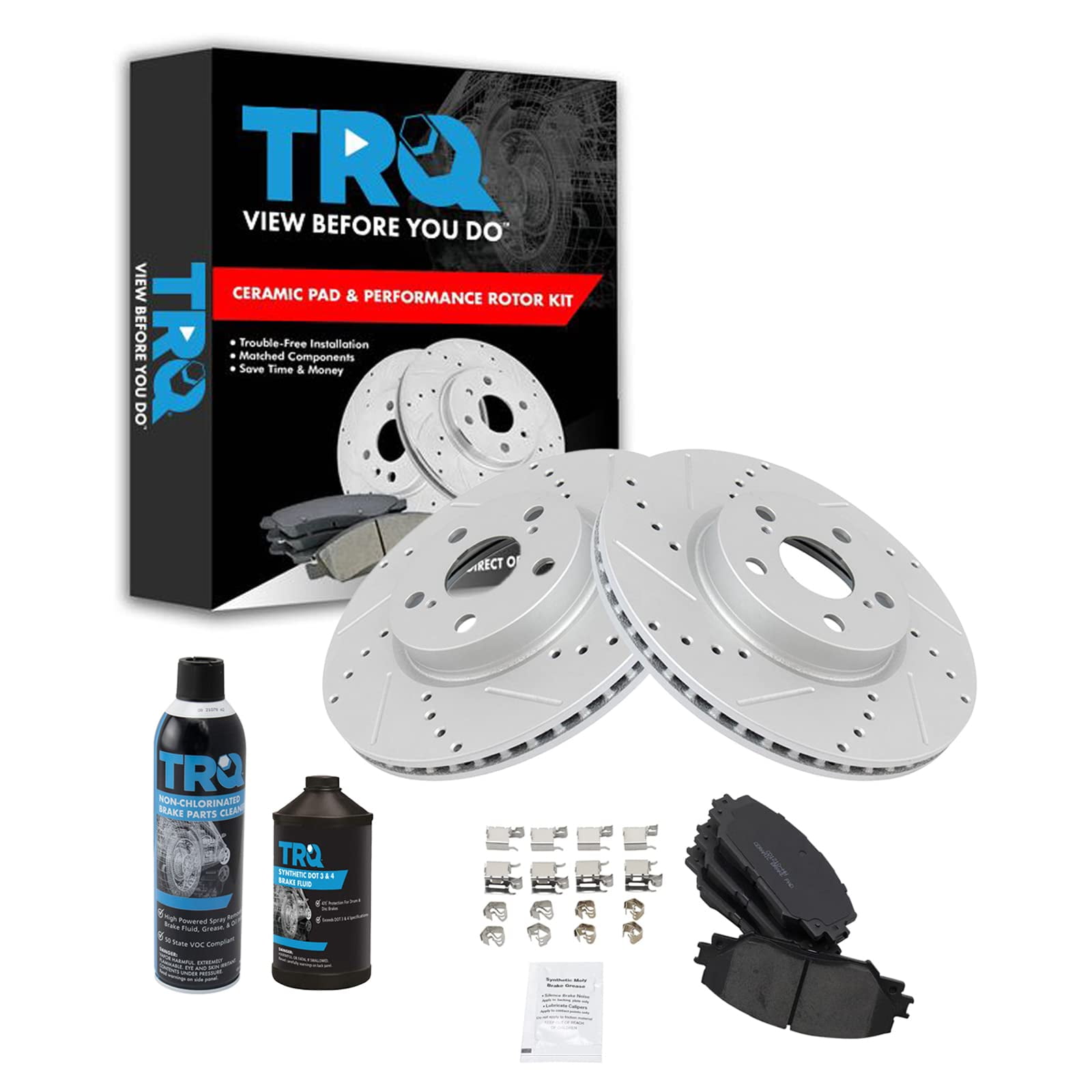 TRQ Front Performance & Brake Rotor & Ceramic Pad Kit w/Chemicals ...