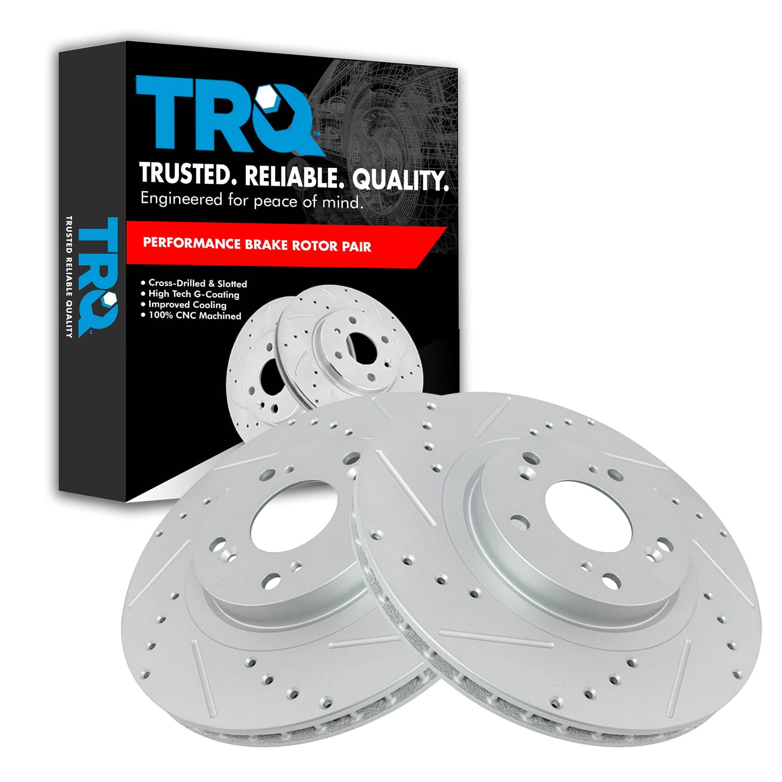 TRQ Front Performance Brake Rotors Set Premium G-Coated Cross Drilled ...