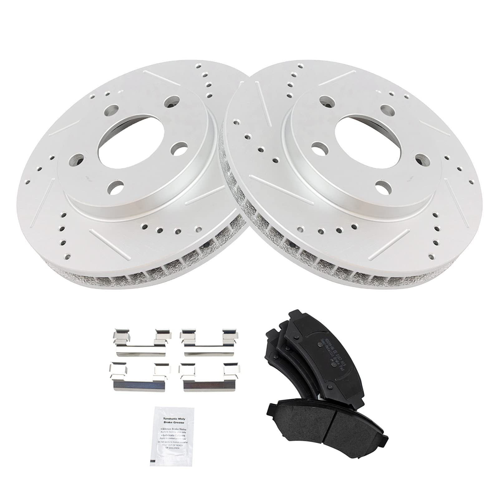 TRQ Front Performance Drilled & Slotted Brake Rotor & Posi Metallic Pad ...