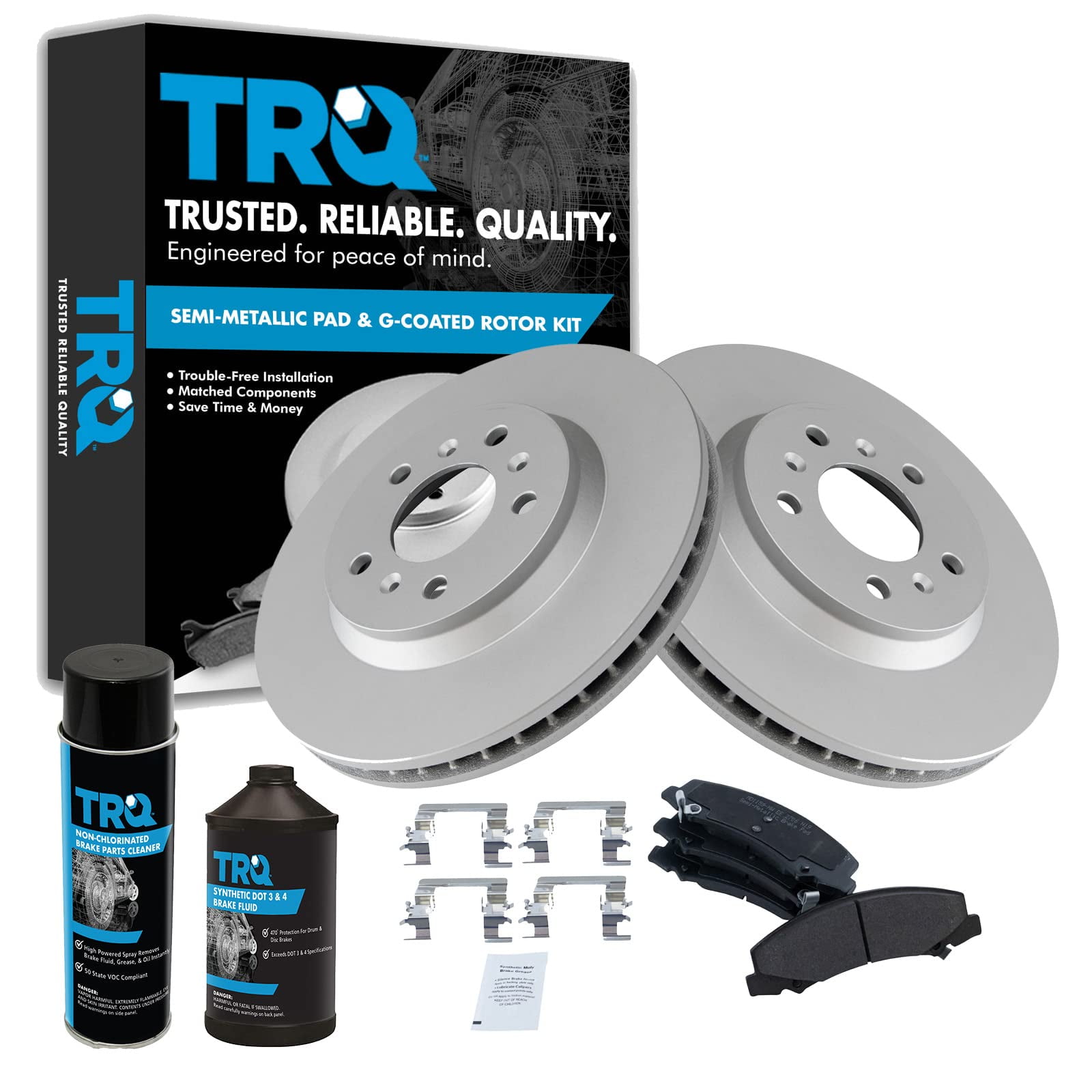 TRQ Front Premium Metallic Brake Pad & Coated Rotor Kit w/Fluids for ...