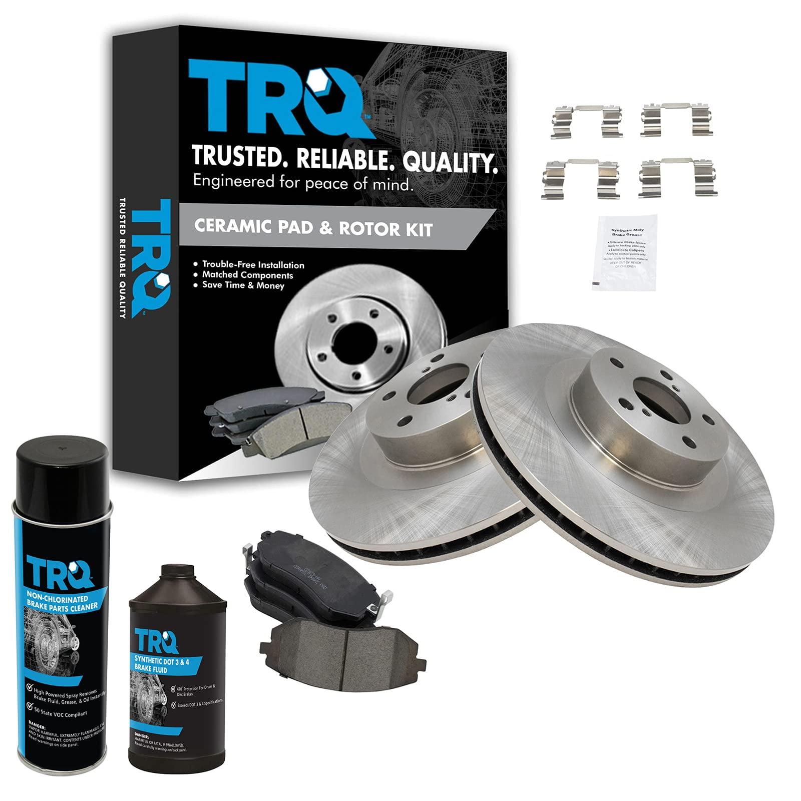 TRQ Front Premium Posi Ceramic Disc Brake Pad & Rotor Kit w/Chemicals ...