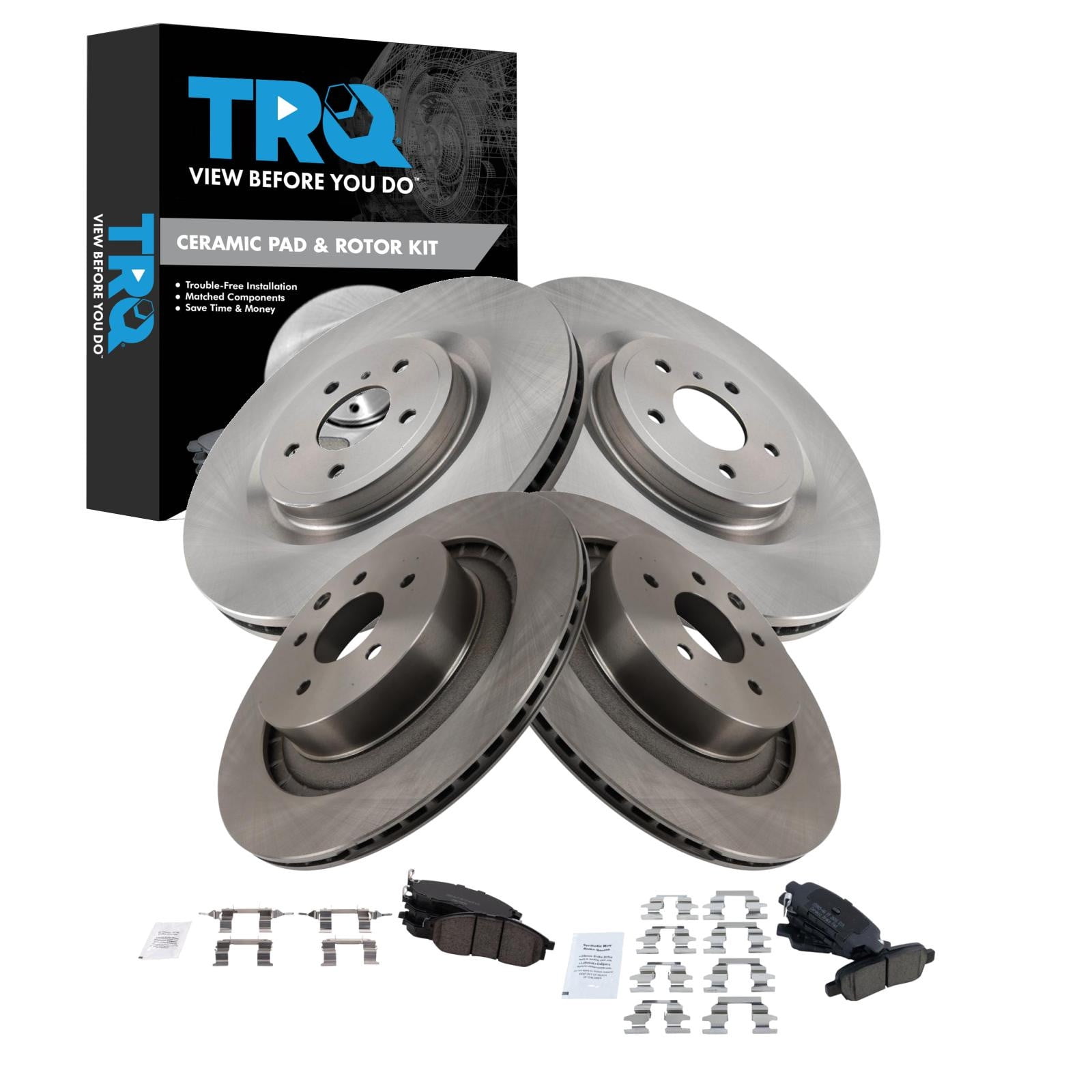 TRQ Front & Rear Brake Pad & Rotor Kit Ceramic Fits 2014-2016 Nissan ...