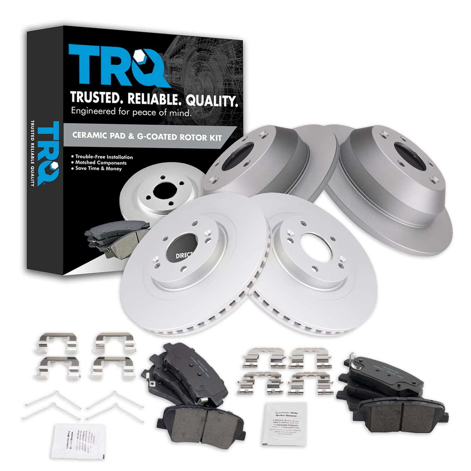 TRQ Front and Rear Brake Pad & Rotor Kit Brake Pads Brake Rotor Ceramic Premium G-Coated Fits ...