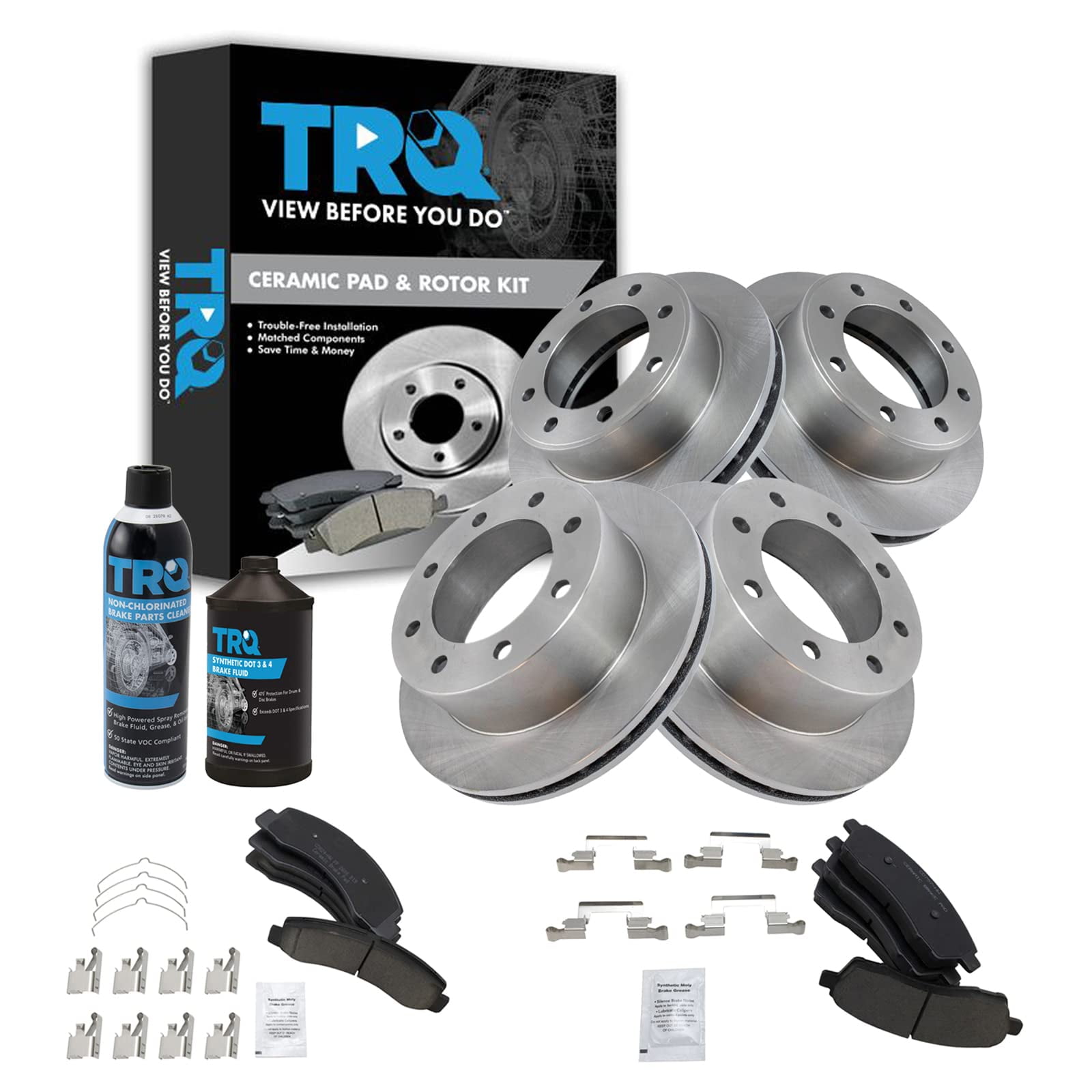TRQ Front & Rear Ceramic Brake Pad & Rotor Kit w/Fluids for F250 F350 ...