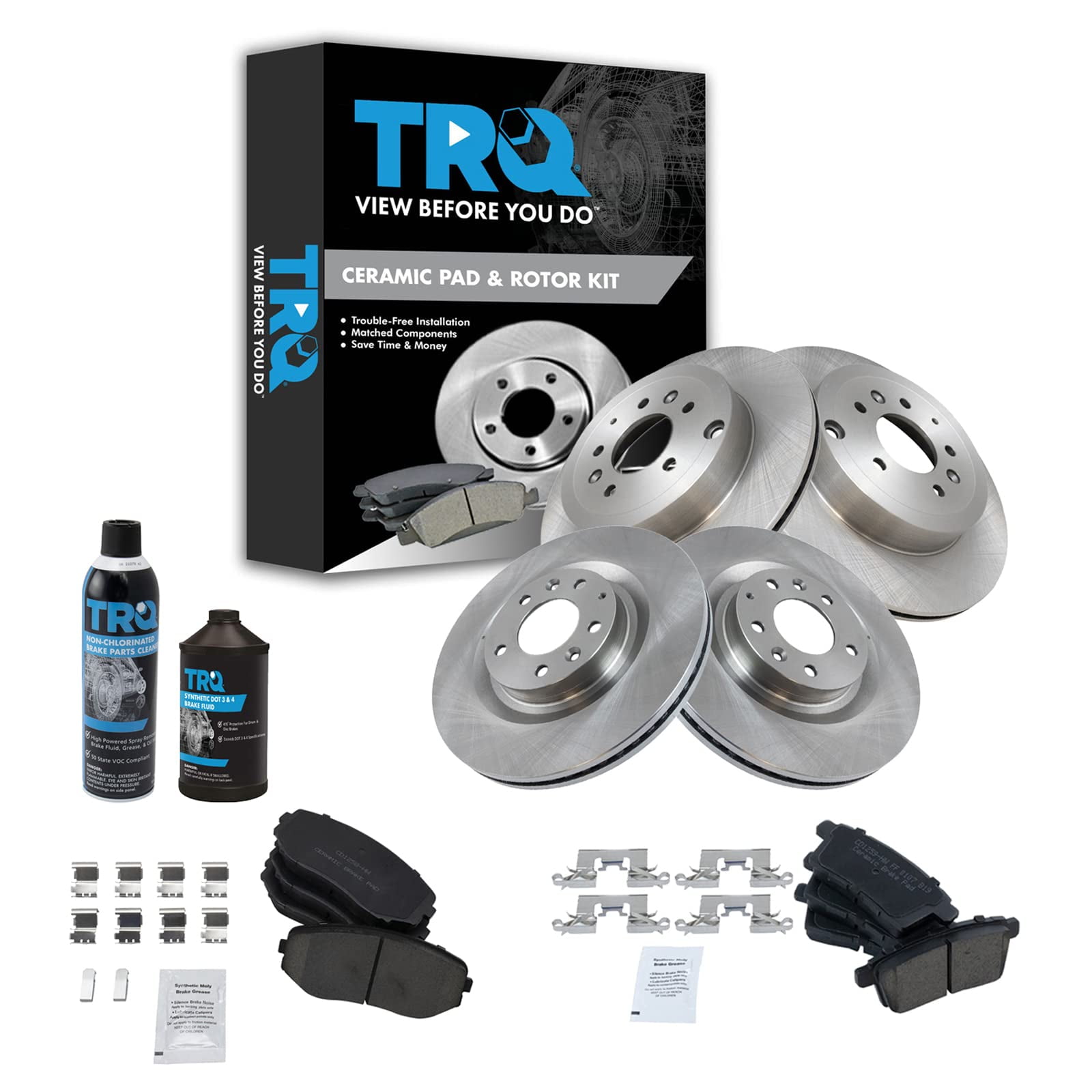 TRQ Front & Rear Ceramic Brake Pad & Rotor Kit w/Fluids for Mazda CX-9 ...