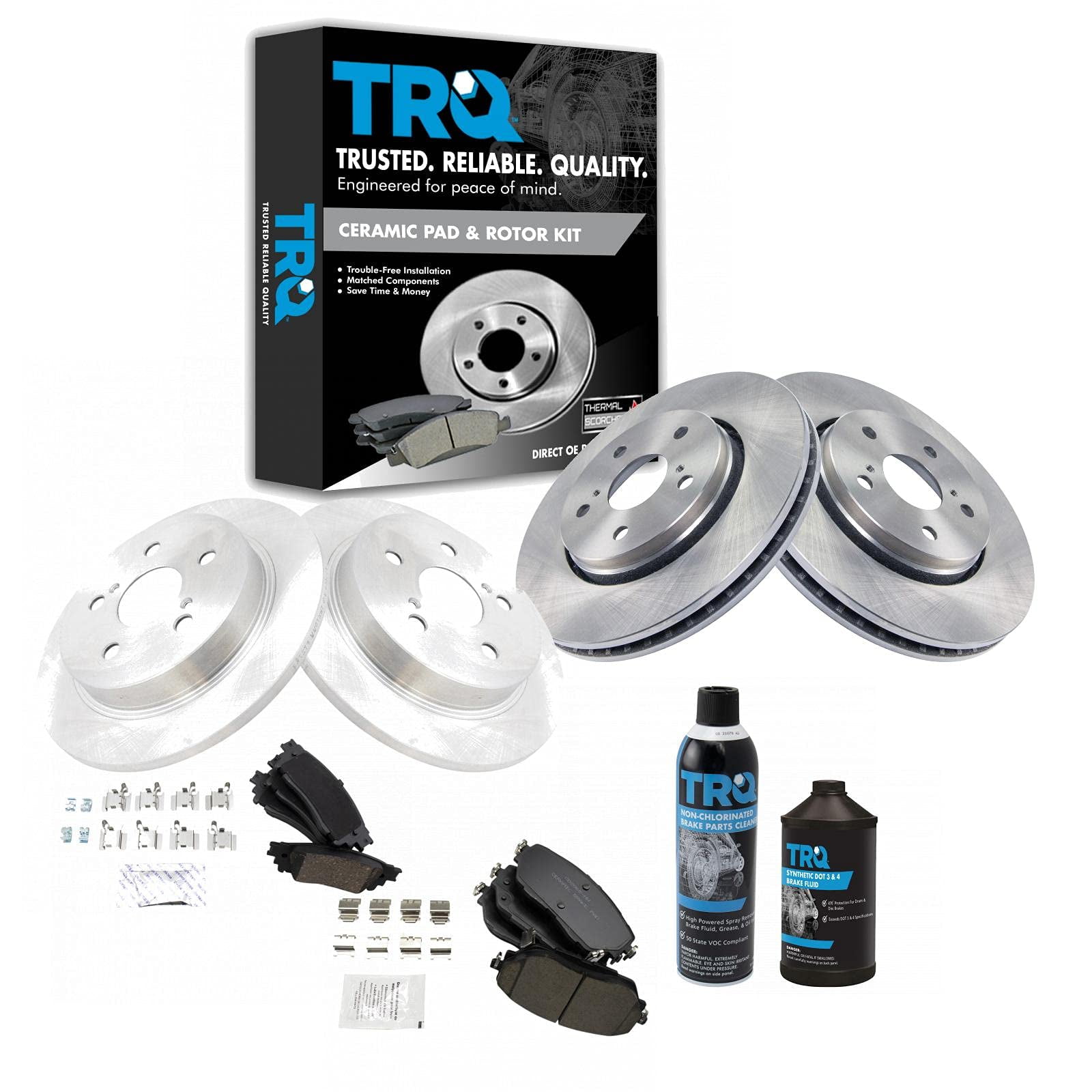TRQ Front & Rear Ceramic Disc Brake Pad & Rotor Kit w/Chemicals for ...