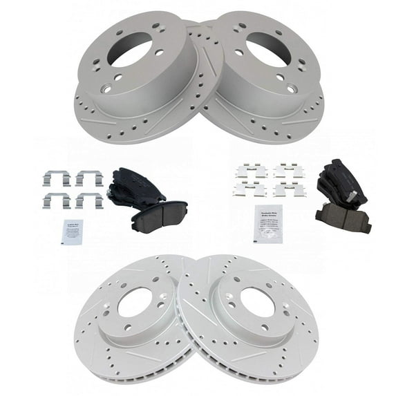 TRQ Front & Rear Ceramic Disc Brake Pads & Performance Drilled Slotted ...