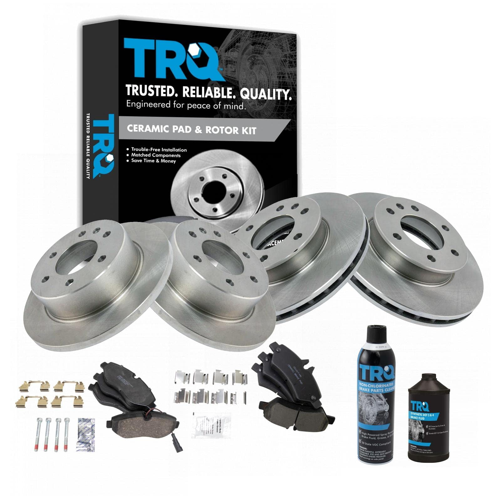 TRQ Front & Rear Ceramic Disc Brake Pads & Rotor Kit with Fluids for ...