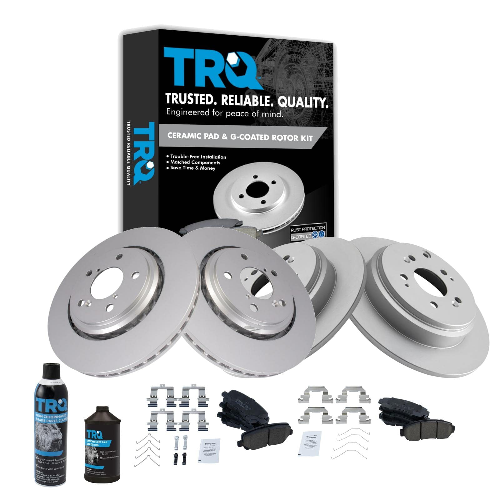 TRQ Front & Rear Ceramic Pad Coated Rotor Drum & Brake Shoe Kit w/Fluids BKA23181 Fits select ...