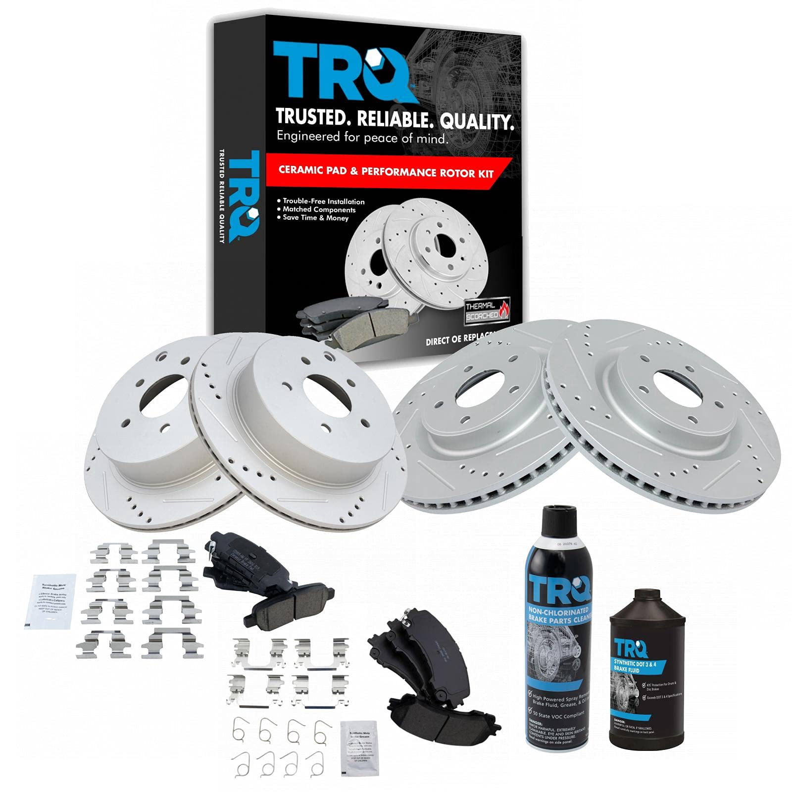 TRQ Performance Ceramic Brake Pad & Rotor Kit, Front & Rear for ...