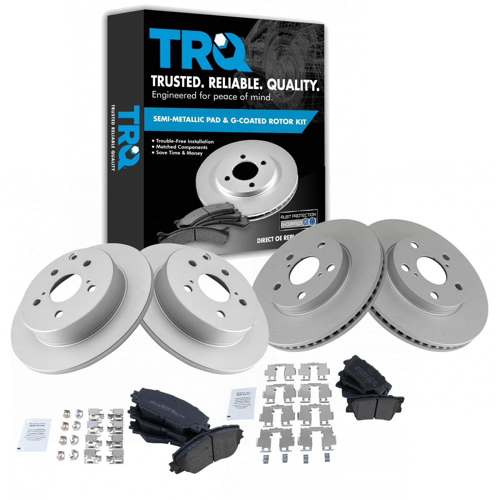 TRQ Front and Rear Brake Pad & Rotor Kit Brake Pads Brake Rotor Semi ...