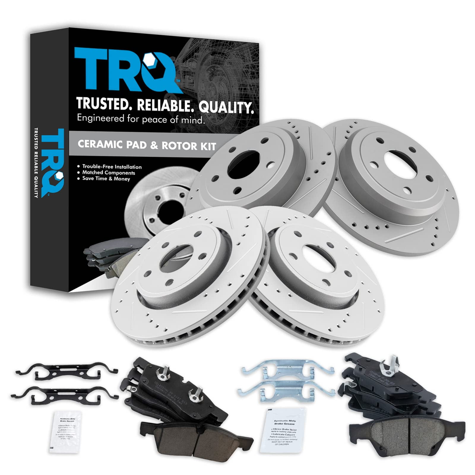 TRQ Front and Rear Performance Brake Pad & Rotor Kit Brake Pads Brake ...