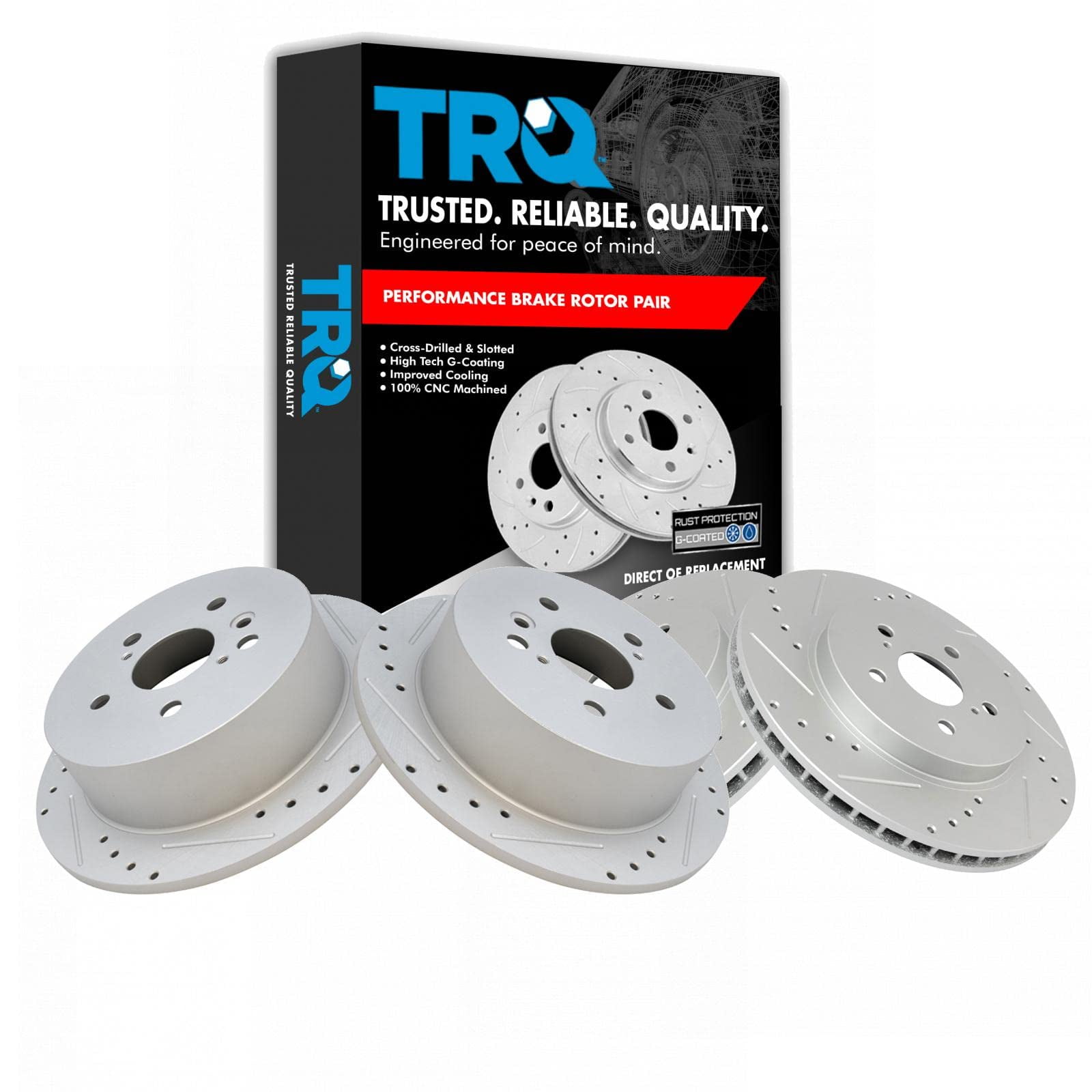TRQ Front and Rear Performance Brake Rotors Set Premium G-Coated Cross ...