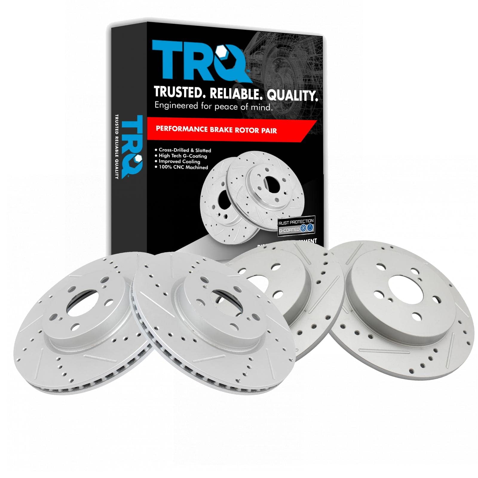 TRQ Front and Rear Performance Brake Rotors Set Premium G-Coated Cross ...