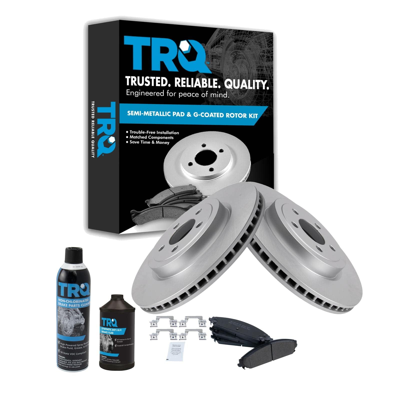 TRQ Front Semi Metallic Brake Pad & Coated Rotor Kit w/Fluids for ...