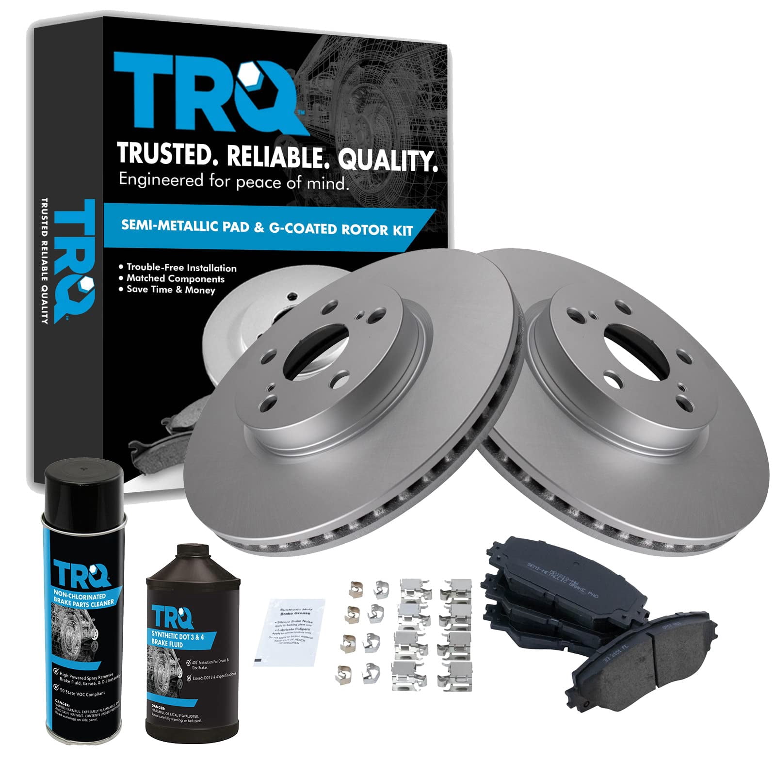 TRQ Front Semi-Metallic Brake Pad & Coated Rotor Kit w/Fluids for Corolla Matrix BKA24347 Fits ...