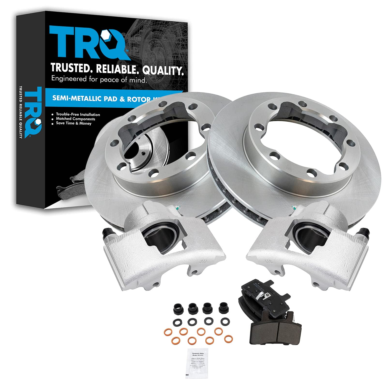 TRQ Front Semi-Metallic Disc Brake Pad Rotor & Caliper Kit Fits Select ...