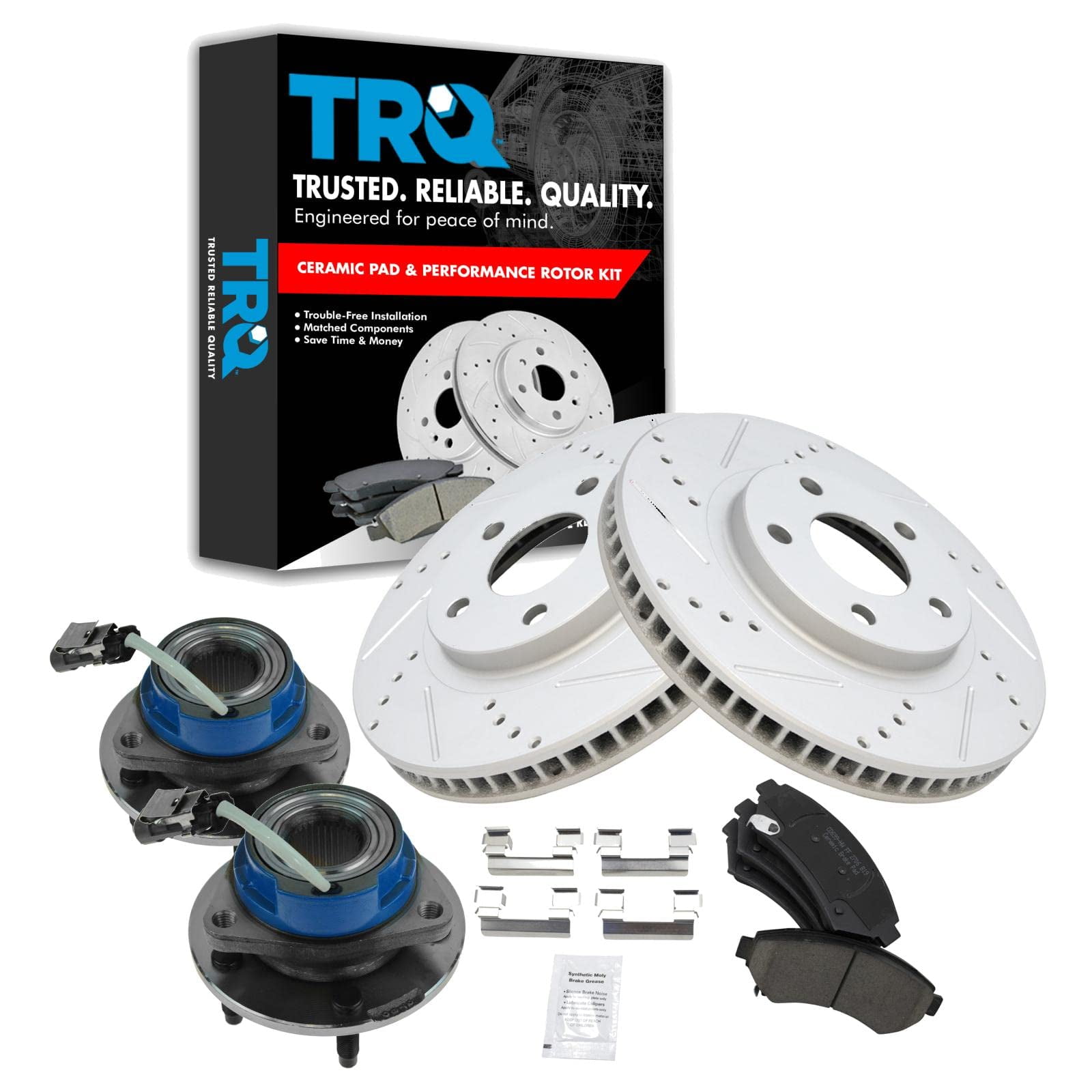 TRQ Front Wheel Hub Performance Drilled Slotted Brake Rotor & Posi ...