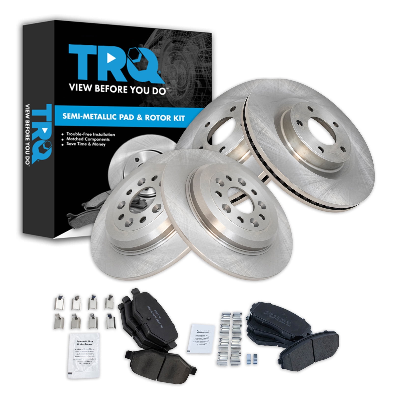 TRQ Front and Rear Brake Pad & Rotor Kit Brake Pads Brake Rotor Semi ...