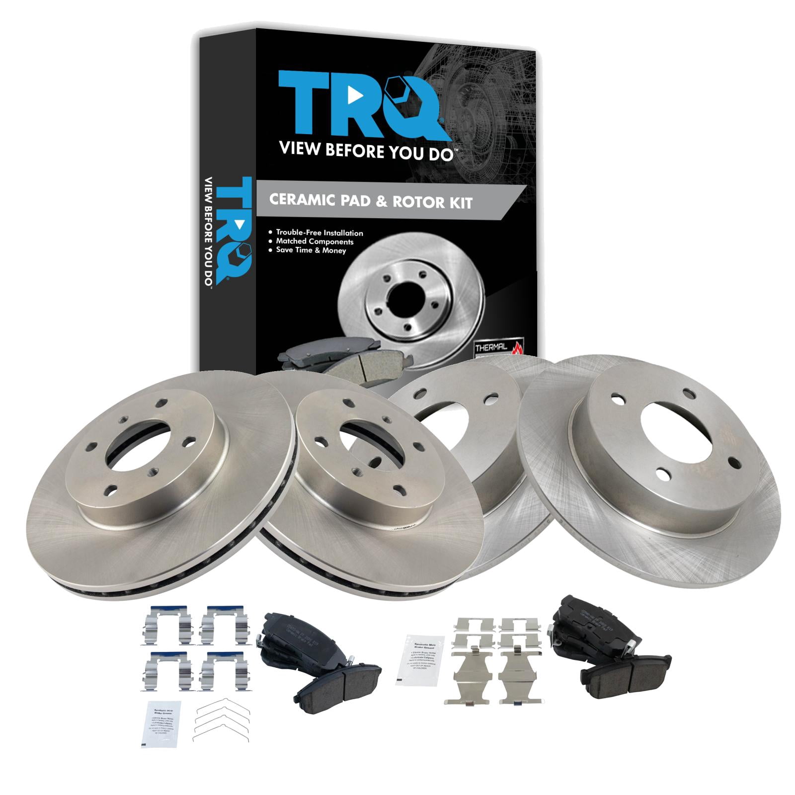TRQ Front and Rear Brake Pad & Rotor Kit Brake Pads Brake Rotor Ceramic ...