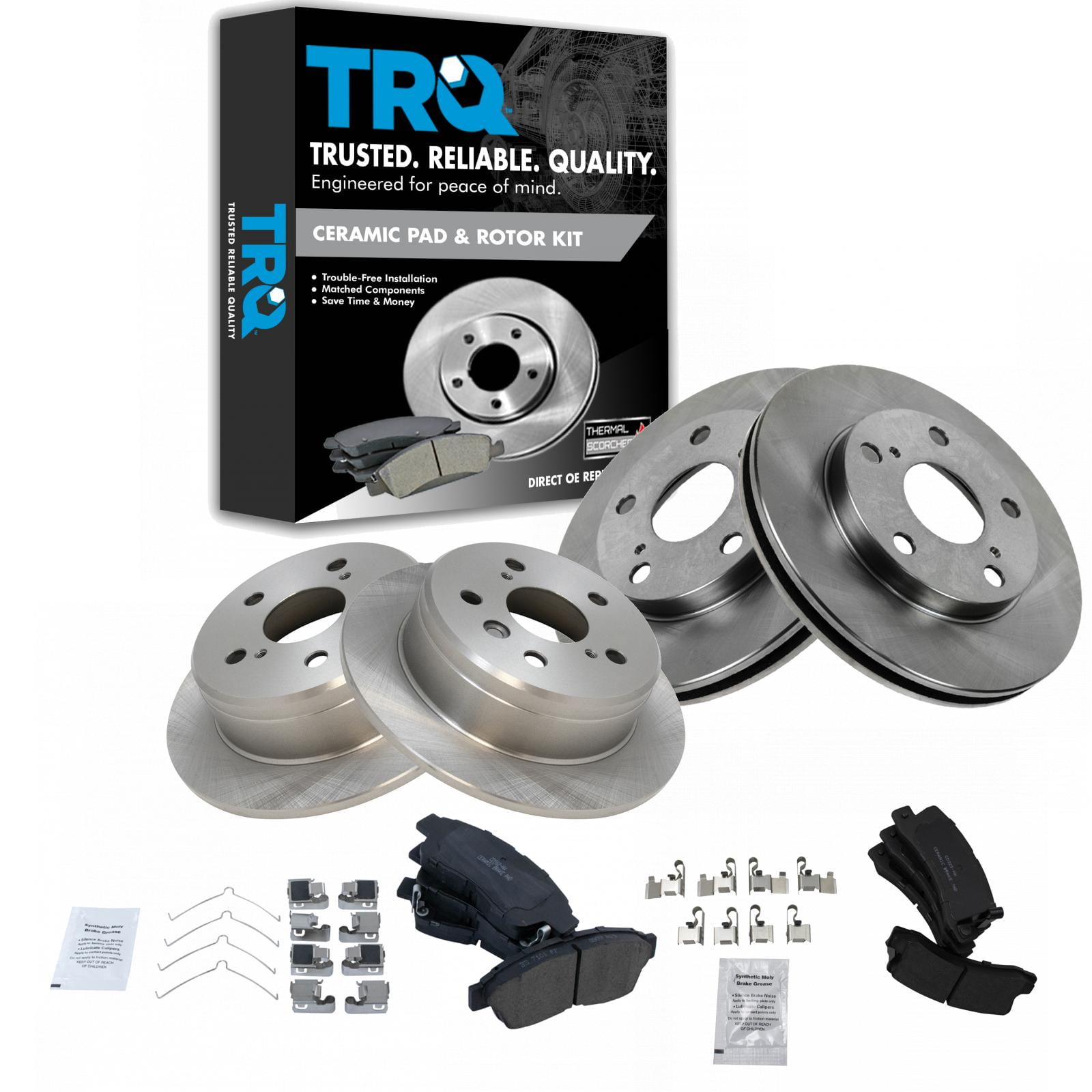 TRQ Front and Rear Brake Pad & Rotor Kit Brake Pads Brake Rotor Ceramic ...