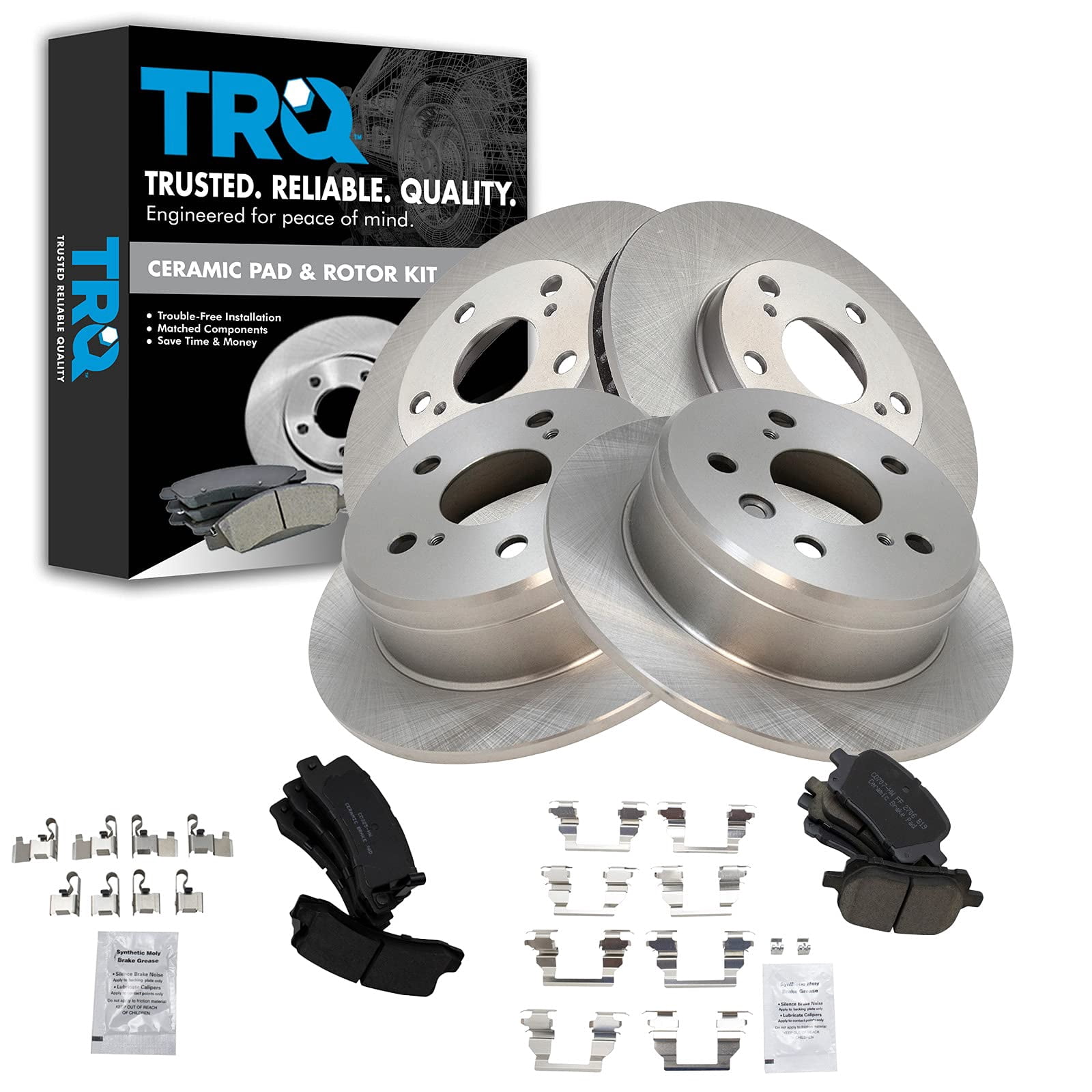TRQ Front and Rear Brake Pad & Rotor Kit Brake Pads Brake Rotor Ceramic ...