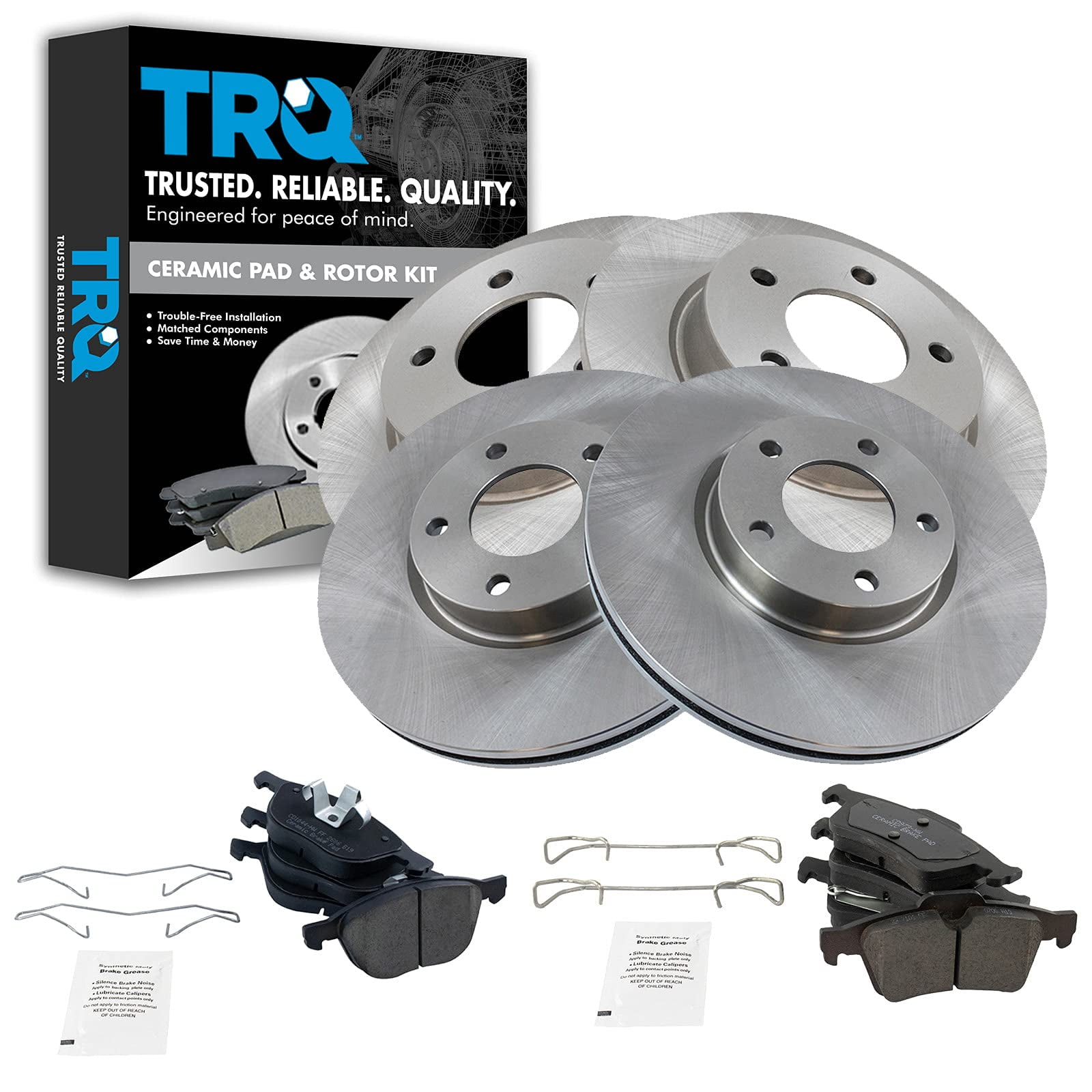 TRQ Front and Rear Brake Pad & Rotor Kit Brake Pads Brake Rotor Ceramic ...