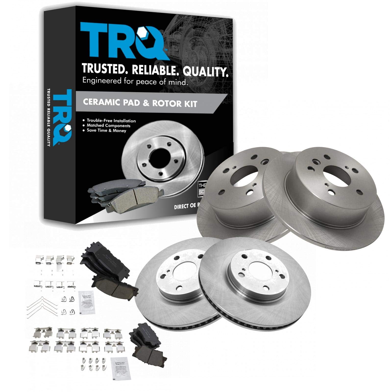 TRQ Front and Rear Brake Pad & Rotor Kit Brake Pads Brake Rotor Ceramic ...