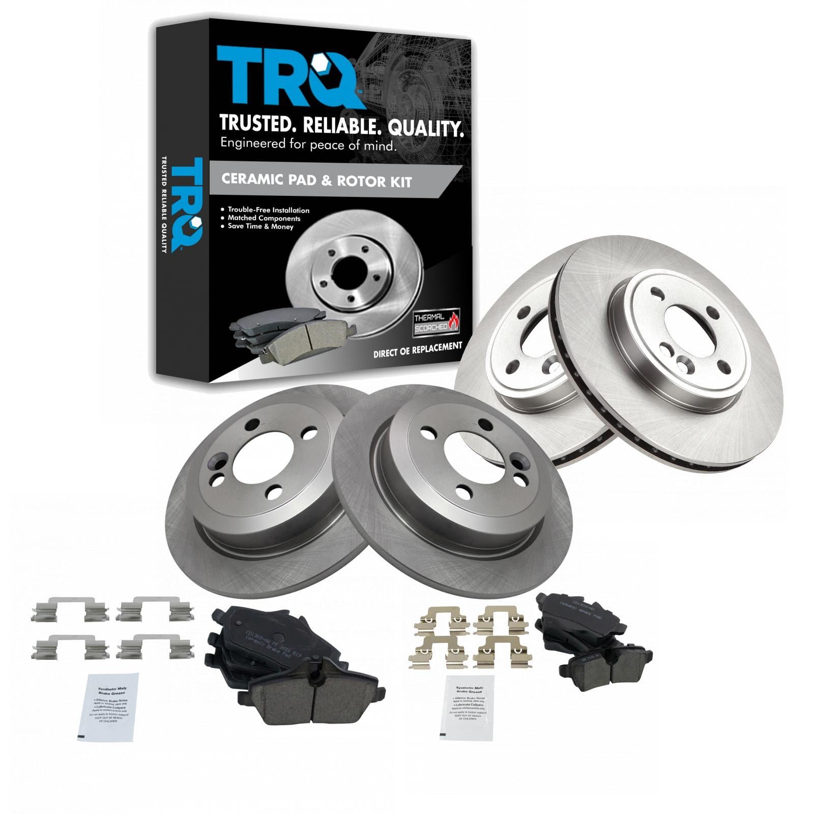 TRQ Front and Rear Brake Pad & Rotor Kit Brake Pads Brake Rotor Ceramic ...