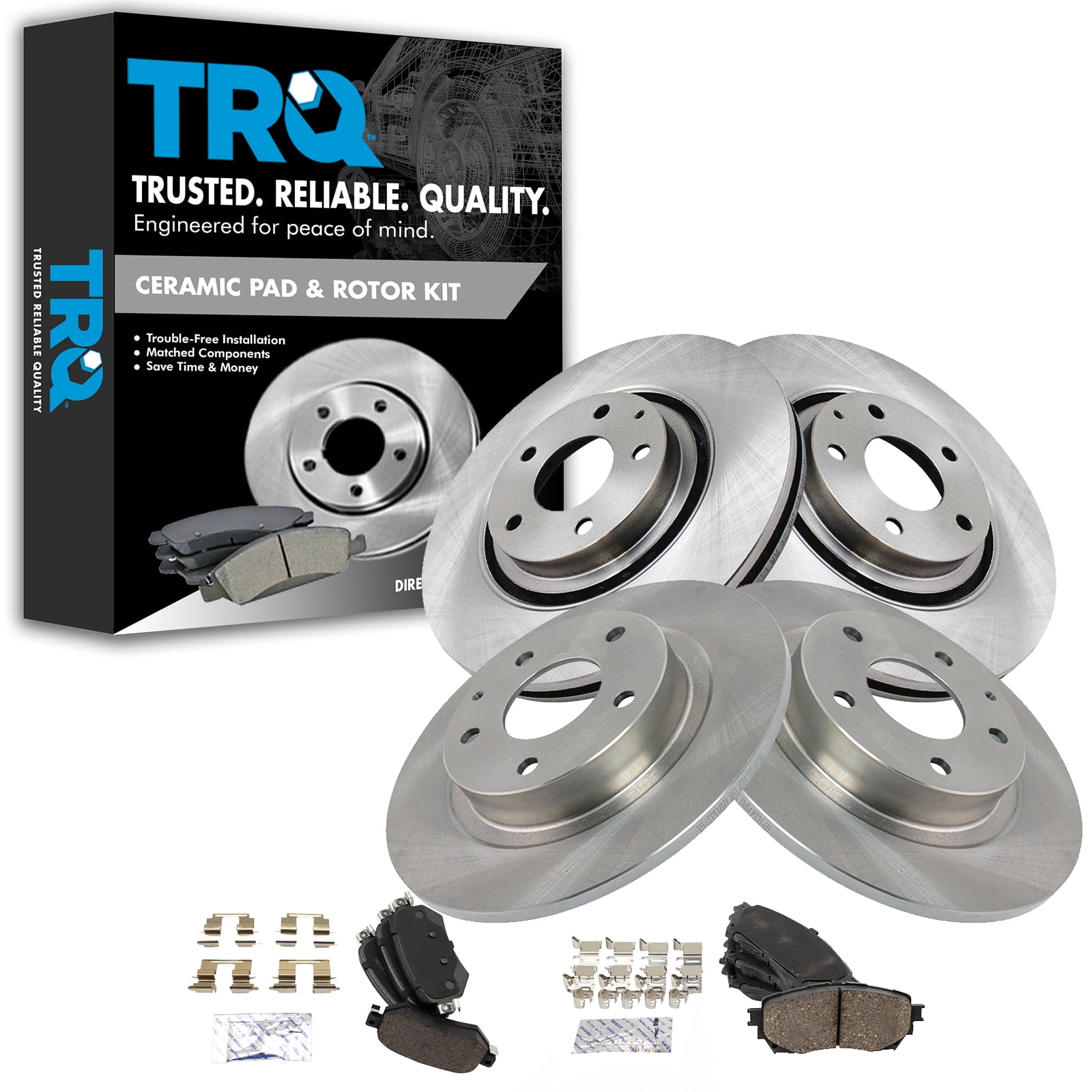 TRQ Front and Rear Brake Pad & Rotor Kit Brake Pads Brake Rotor Ceramic ...