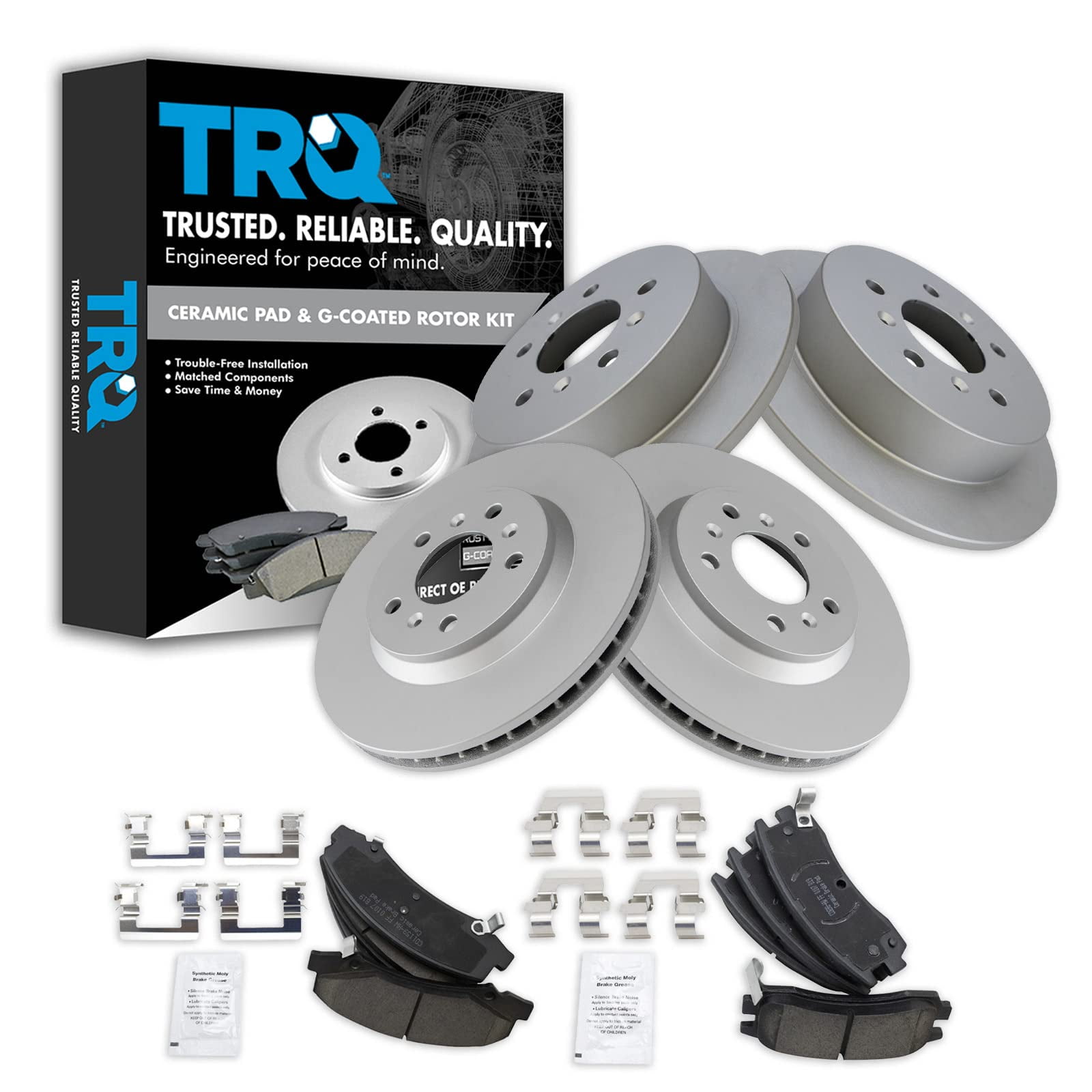 TRQ Front and Rear Brake Pad & Rotor Kit Brake Pads Brake Rotor Ceramic Premium G-Coated Fits ...