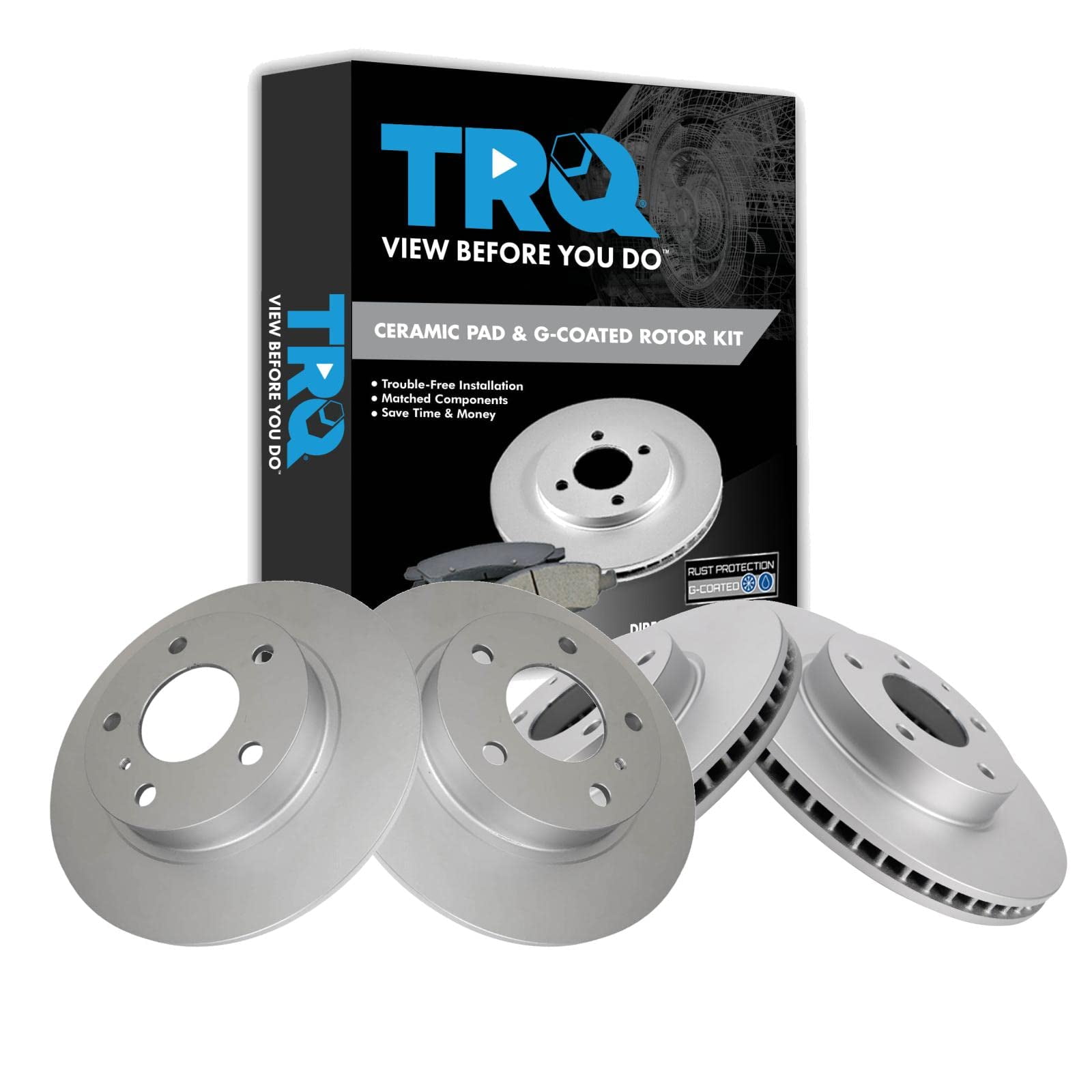 TRQ Front and Rear Brake Pad & Rotor Kit Brake Pads Brake Rotor Ceramic ...