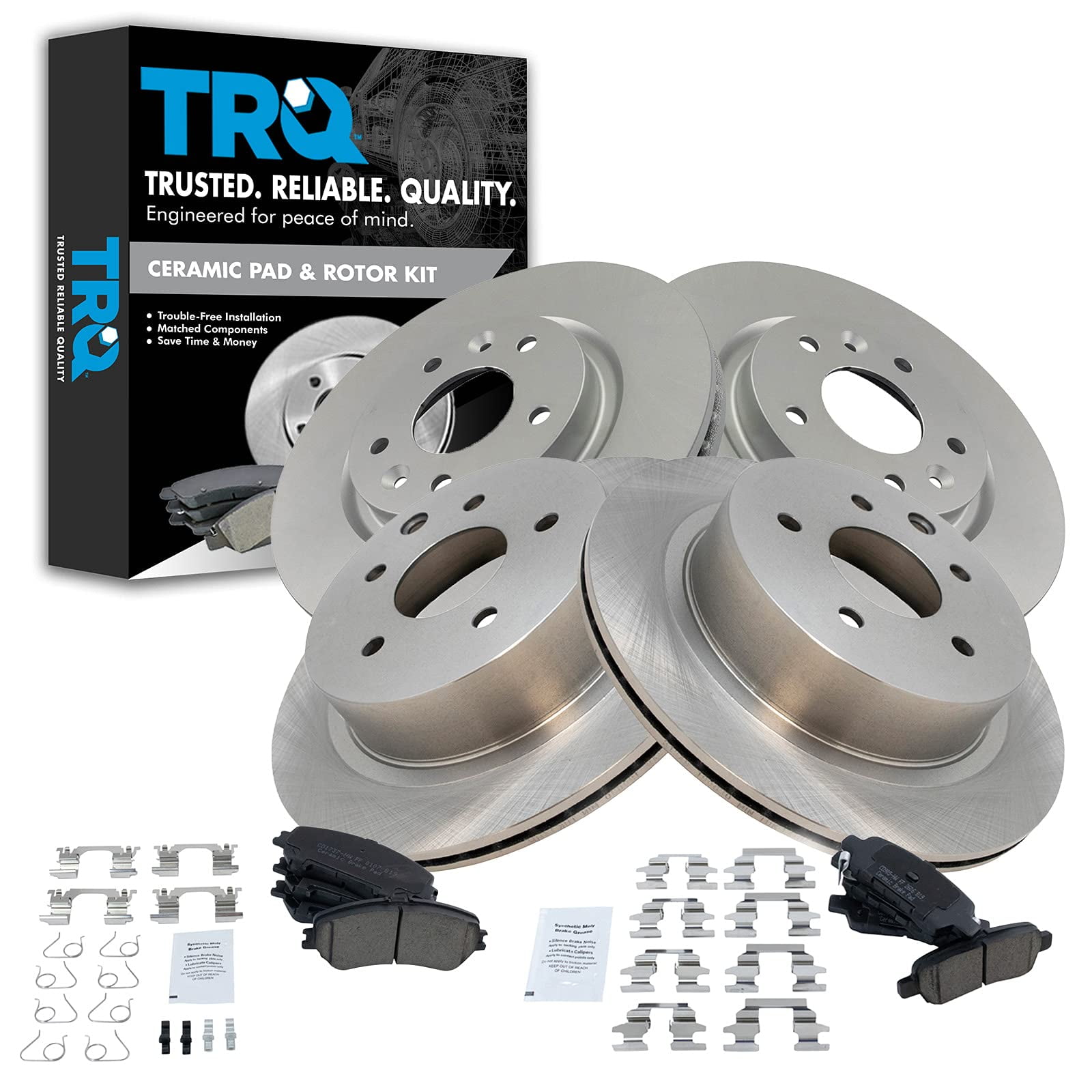 TRQ Front and Rear Brake Pad & Rotor Kit Brake Pads Brake Rotor Ceramic ...