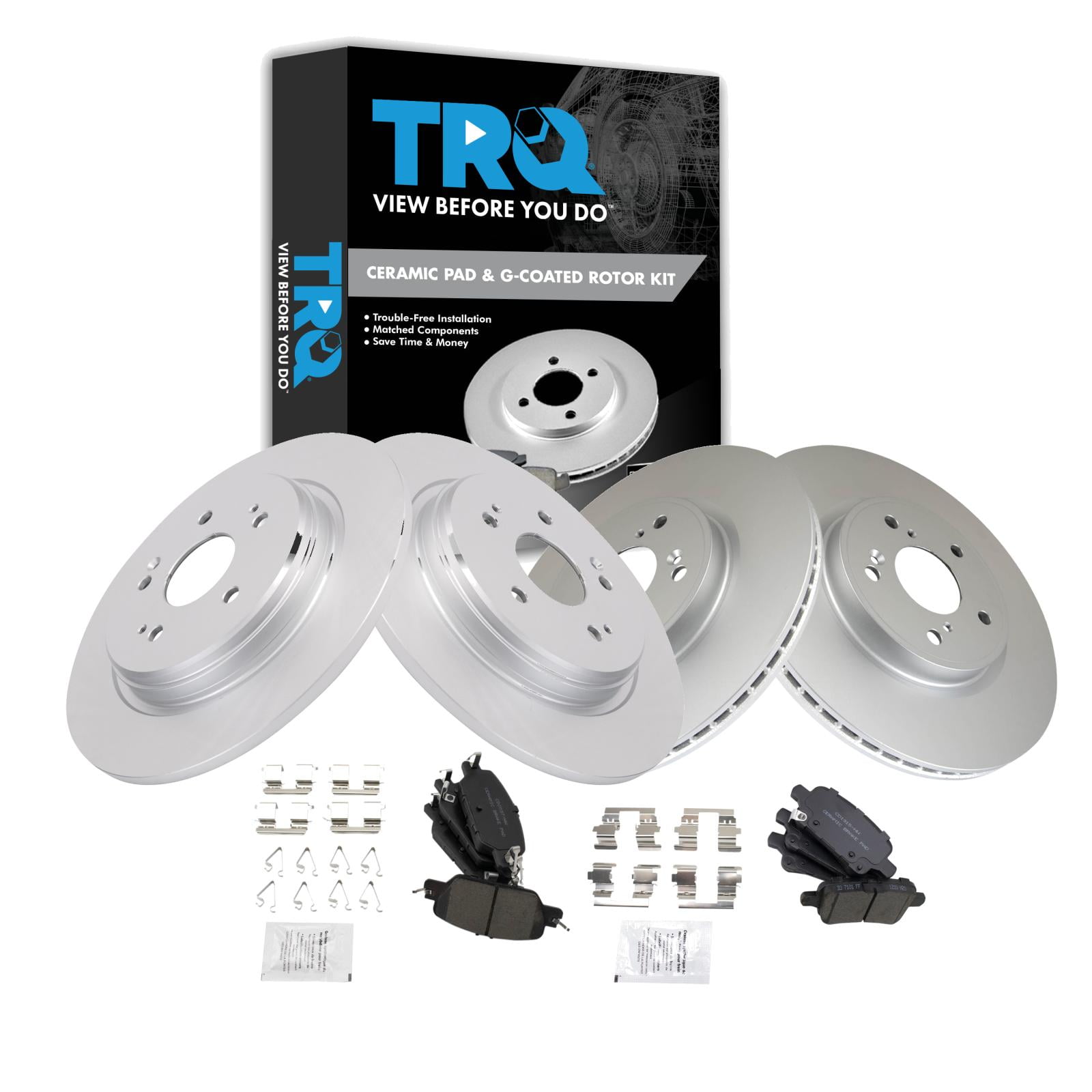 TRQ Front and Rear Brake Pad & Rotor Kit Brake Pads Brake Rotor Ceramic ...