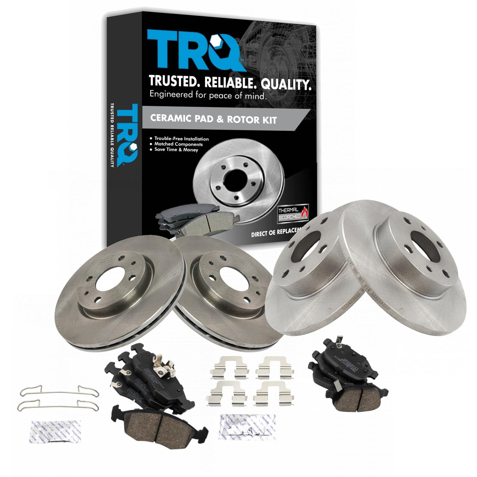 TRQ Front and Rear Brake Pad & Rotor Kit Brake Pads Brake Rotor Ceramic ...