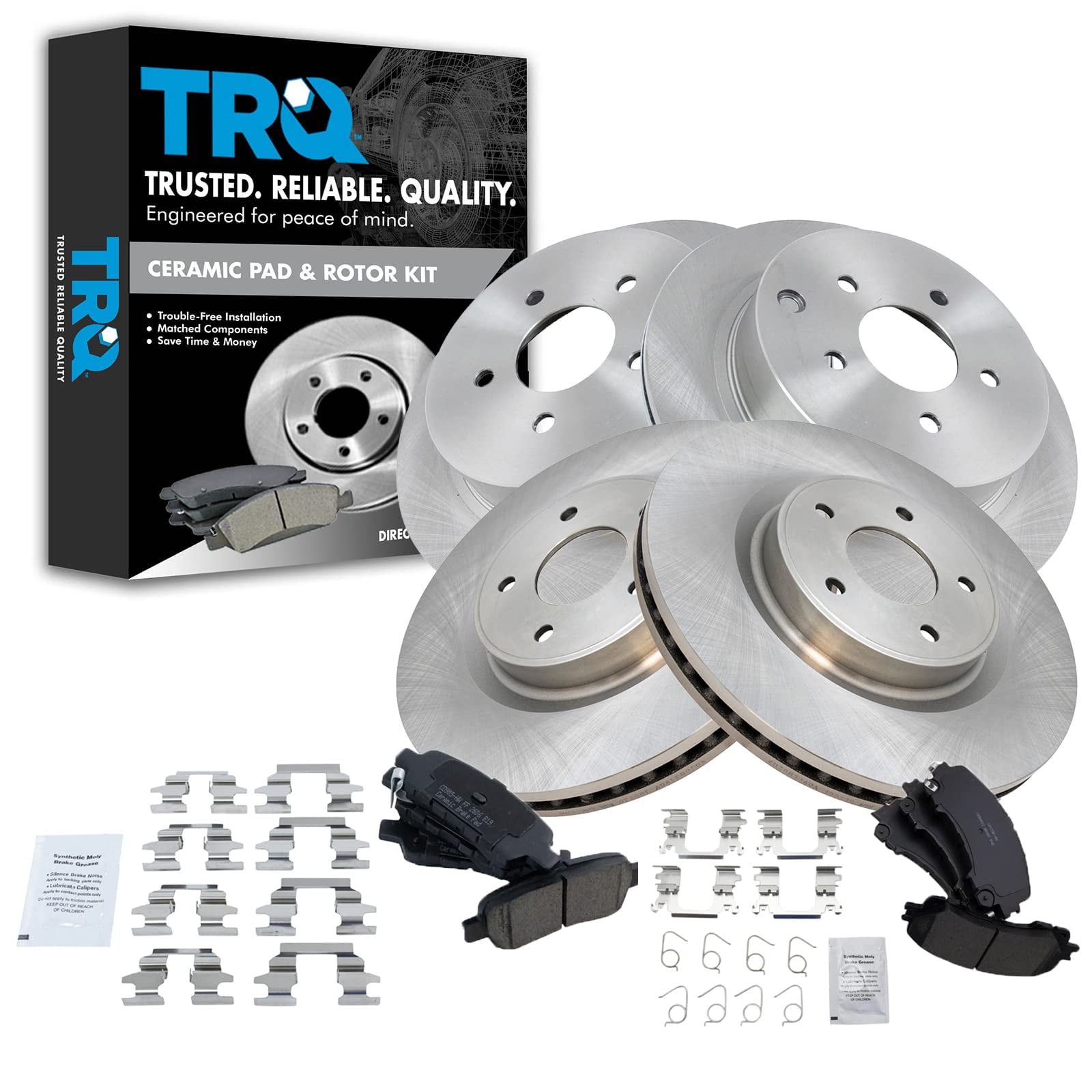 TRQ Front & Rear Ceramic Brake Pad & Rotor Kit BKA18764 for 2018-2019 ...