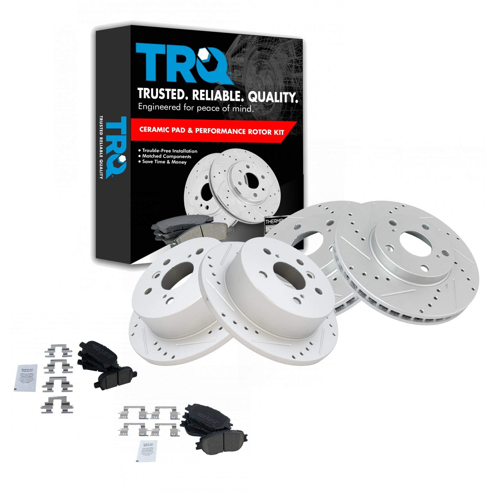 TRQ Front and Rear Performance Brake Pad & Rotor Kit Brake Pads Brake Rotors Set Ceramic Premium ...