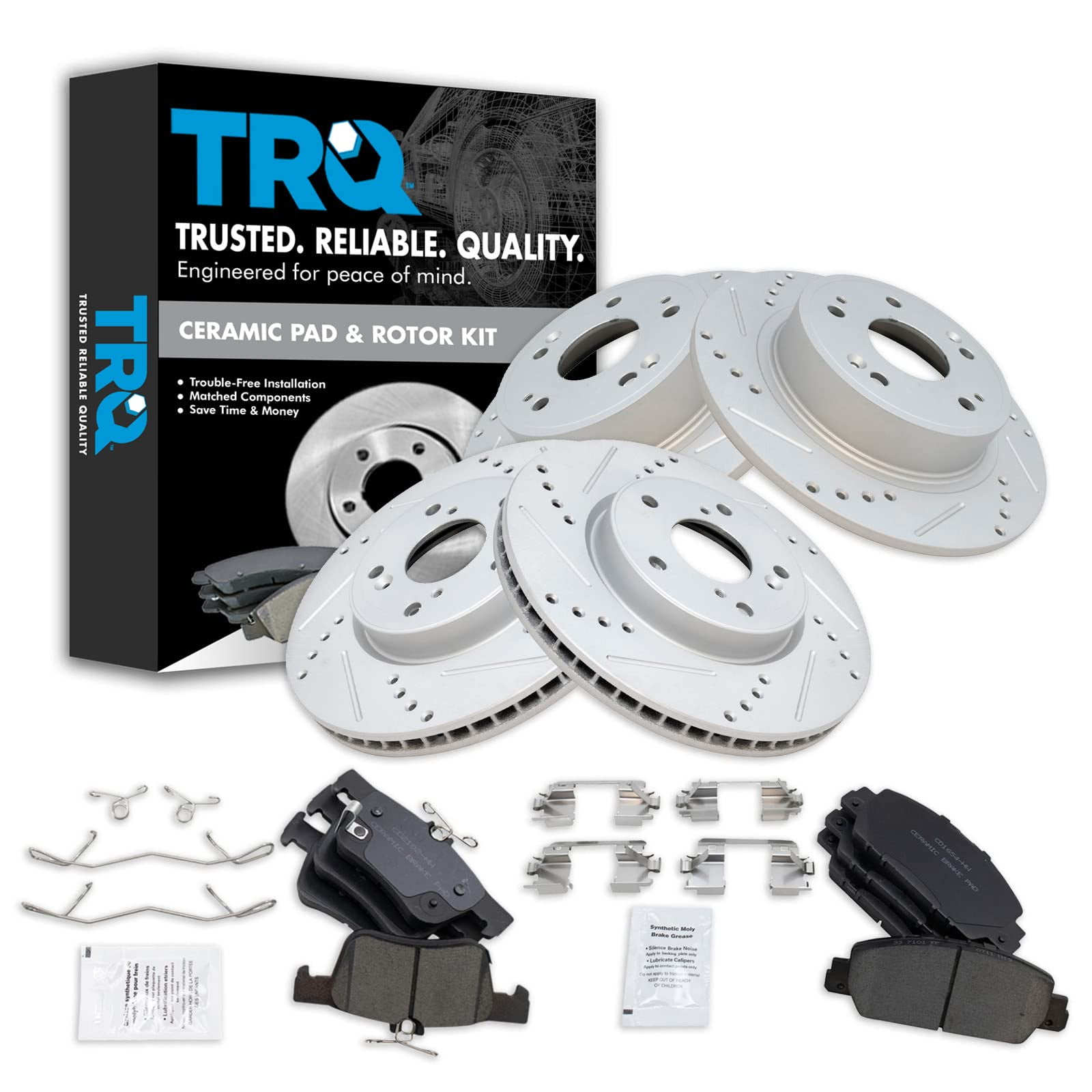 TRQ Front and Rear Performance Brake Pad & Rotor Kit Brake Pads Brake ...
