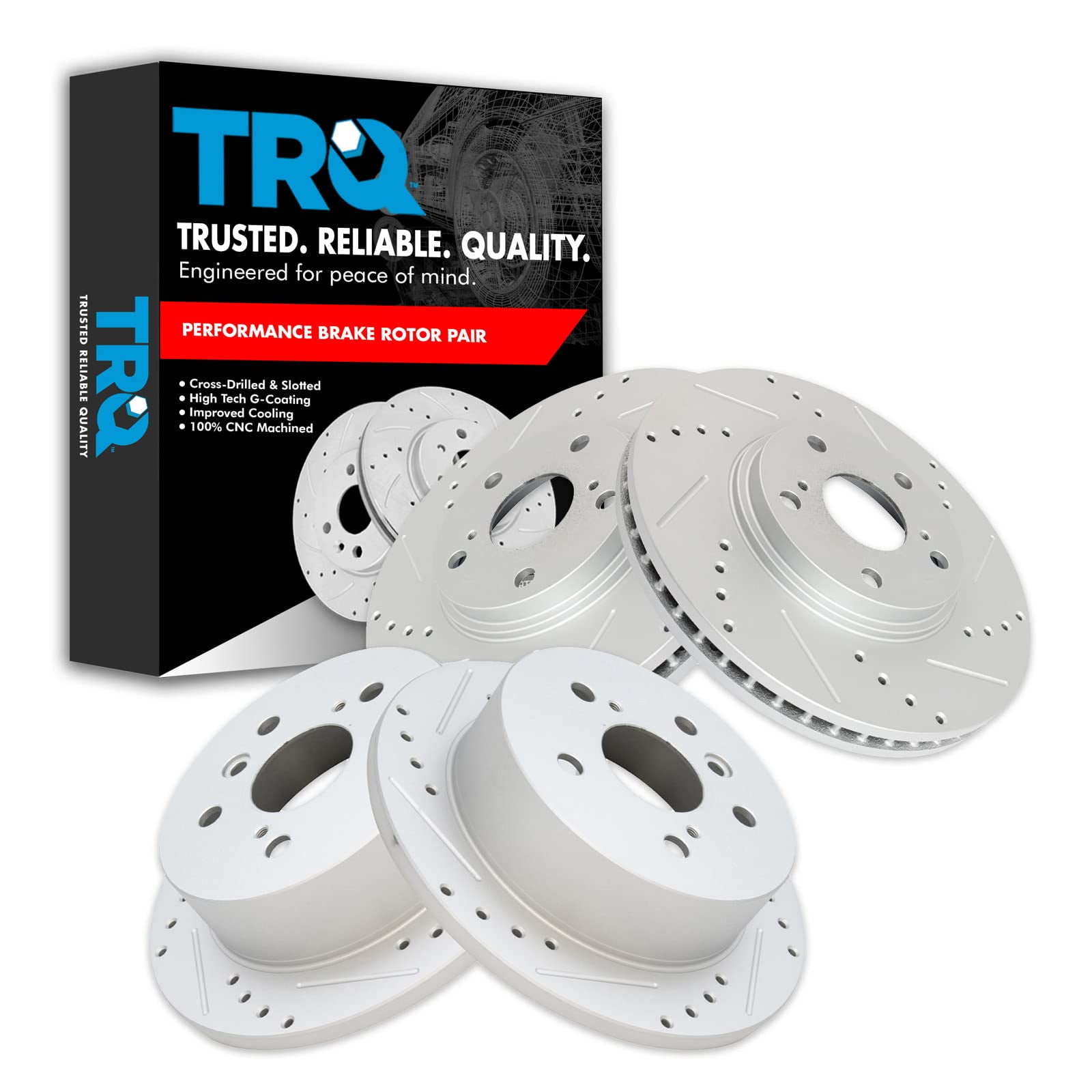 TRQ Front and Rear Performance Brake Rotors Set Premium G-Coated Cross ...