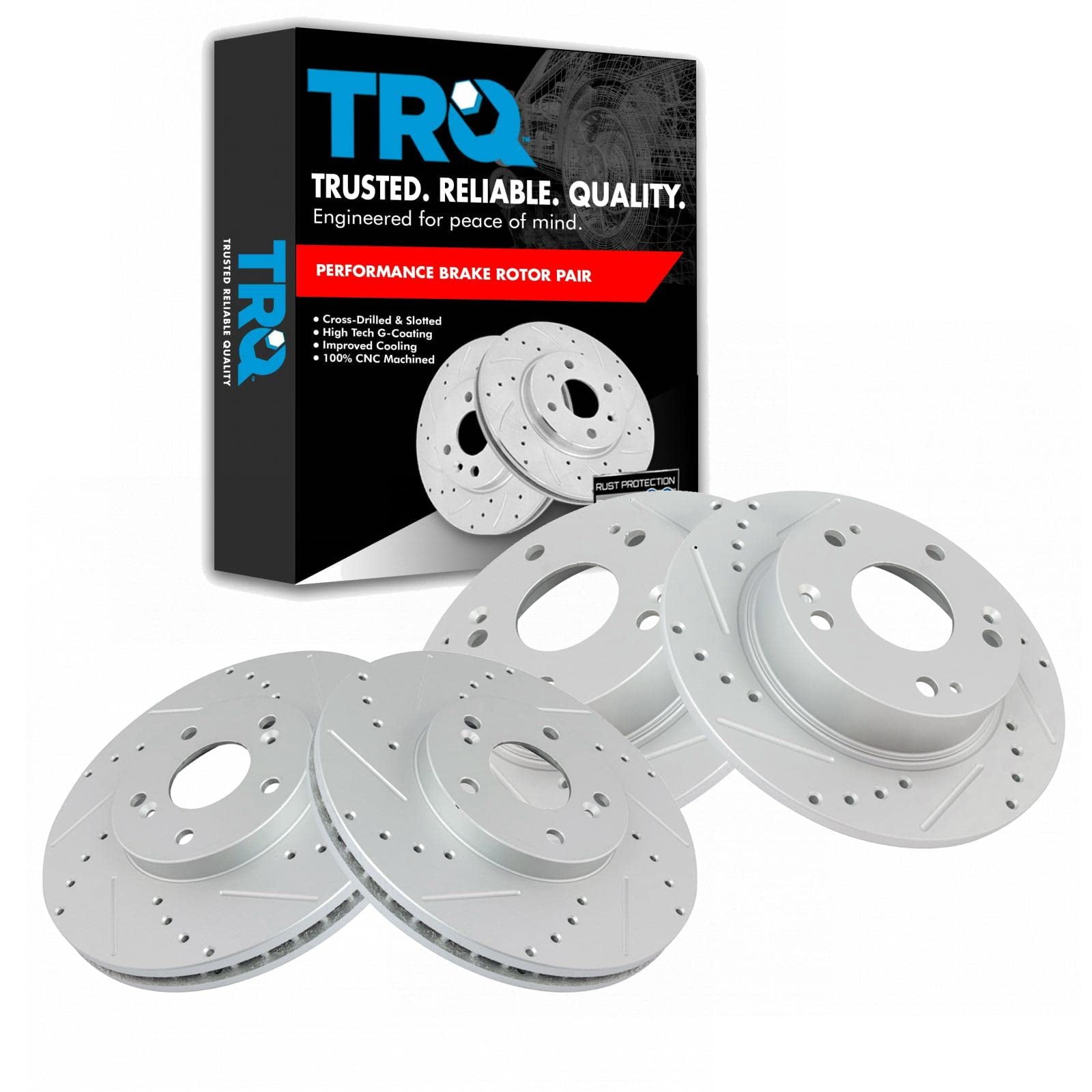 TRQ Front and Rear Performance Brake Rotors Set Premium G-Coated Cross ...