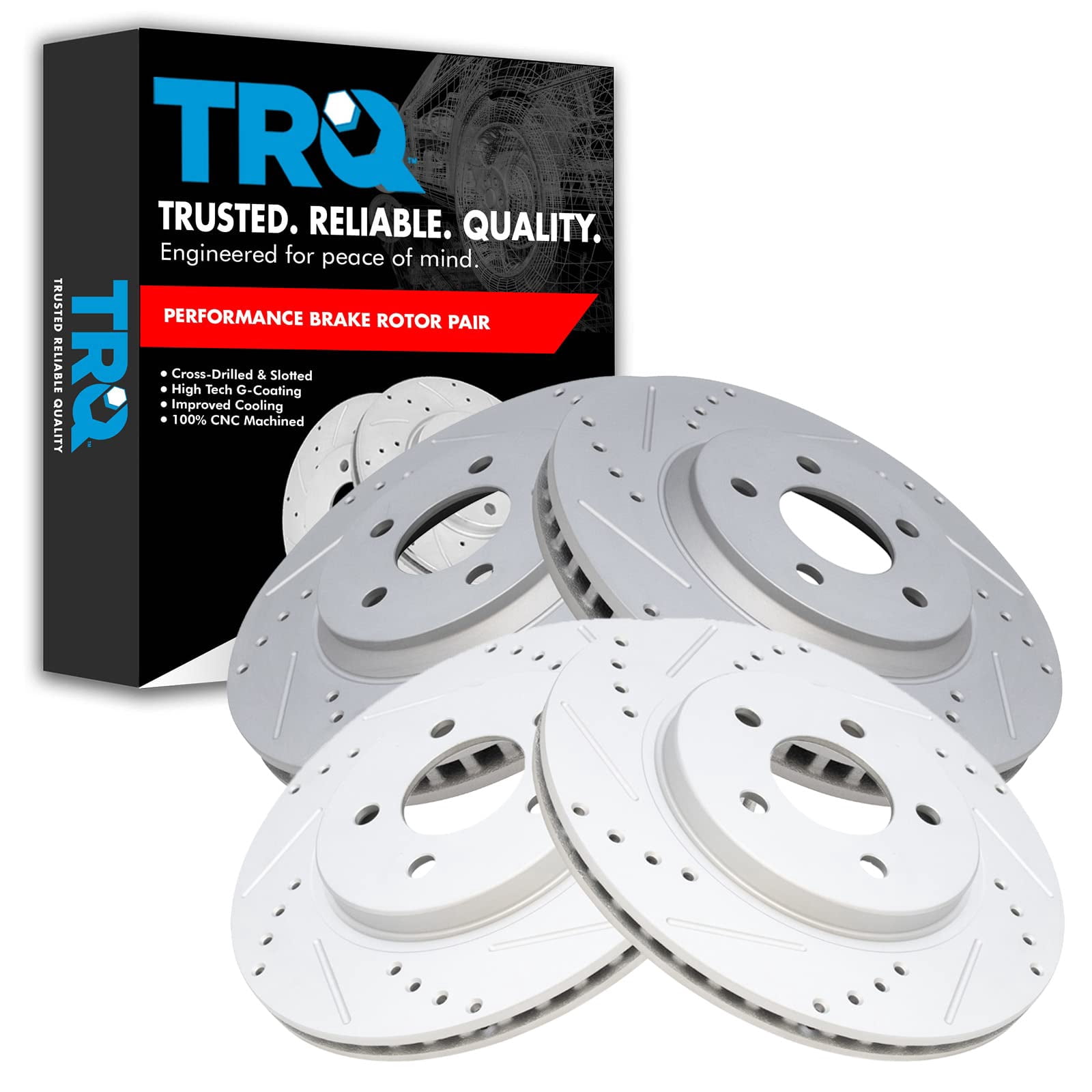 TRQ Front and Rear Performance Brake Rotors Set Premium G-Coated Cross ...