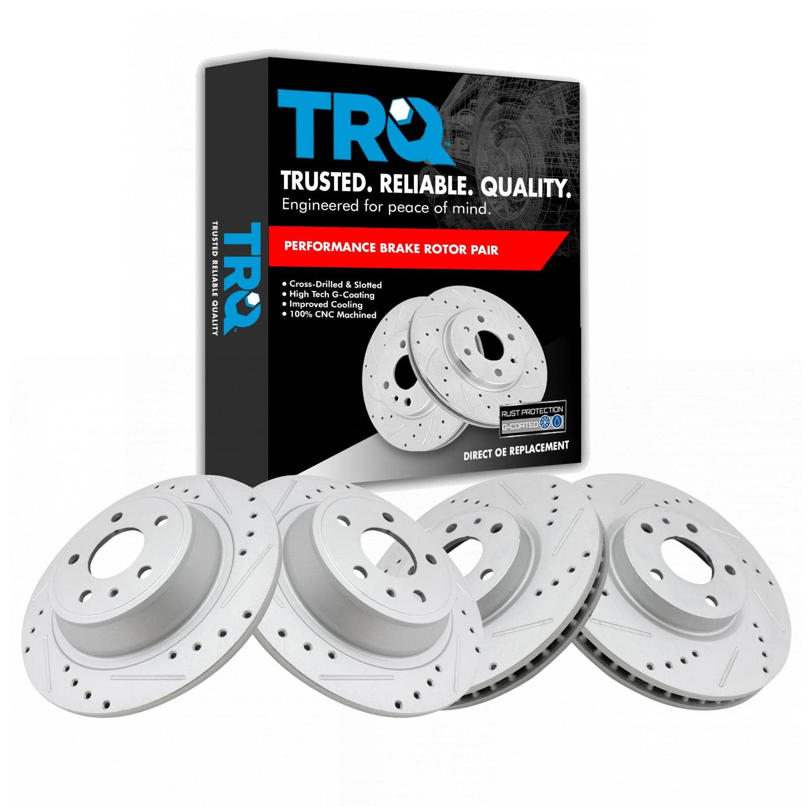 TRQ Front and Rear Performance Brake Rotors Set Premium G-Coated Cross ...
