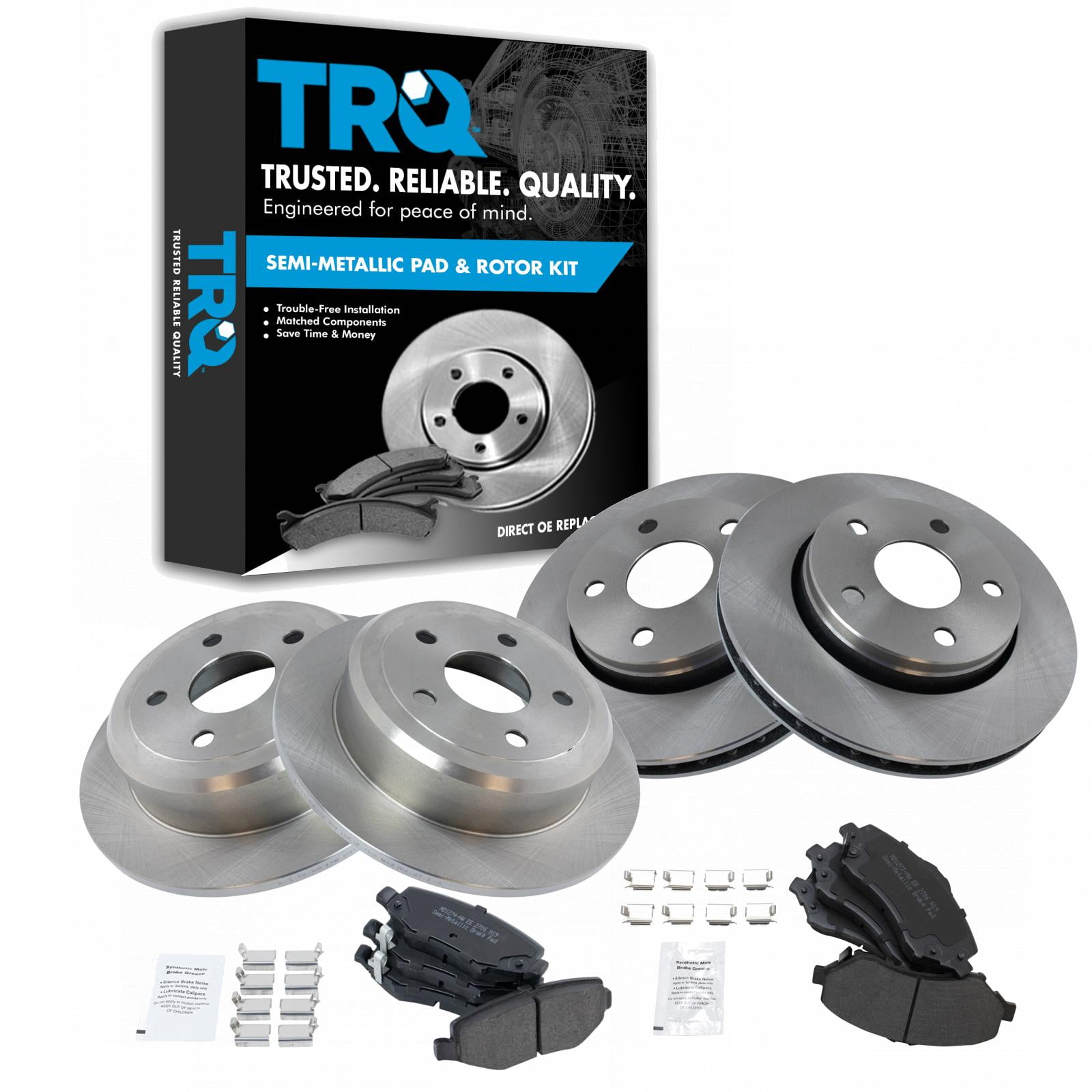 TRQ Front and Rear Brake Pad & Rotor Kit Brake Pads Brake Rotor Semi-Metallic Fits Select 2007 ...
