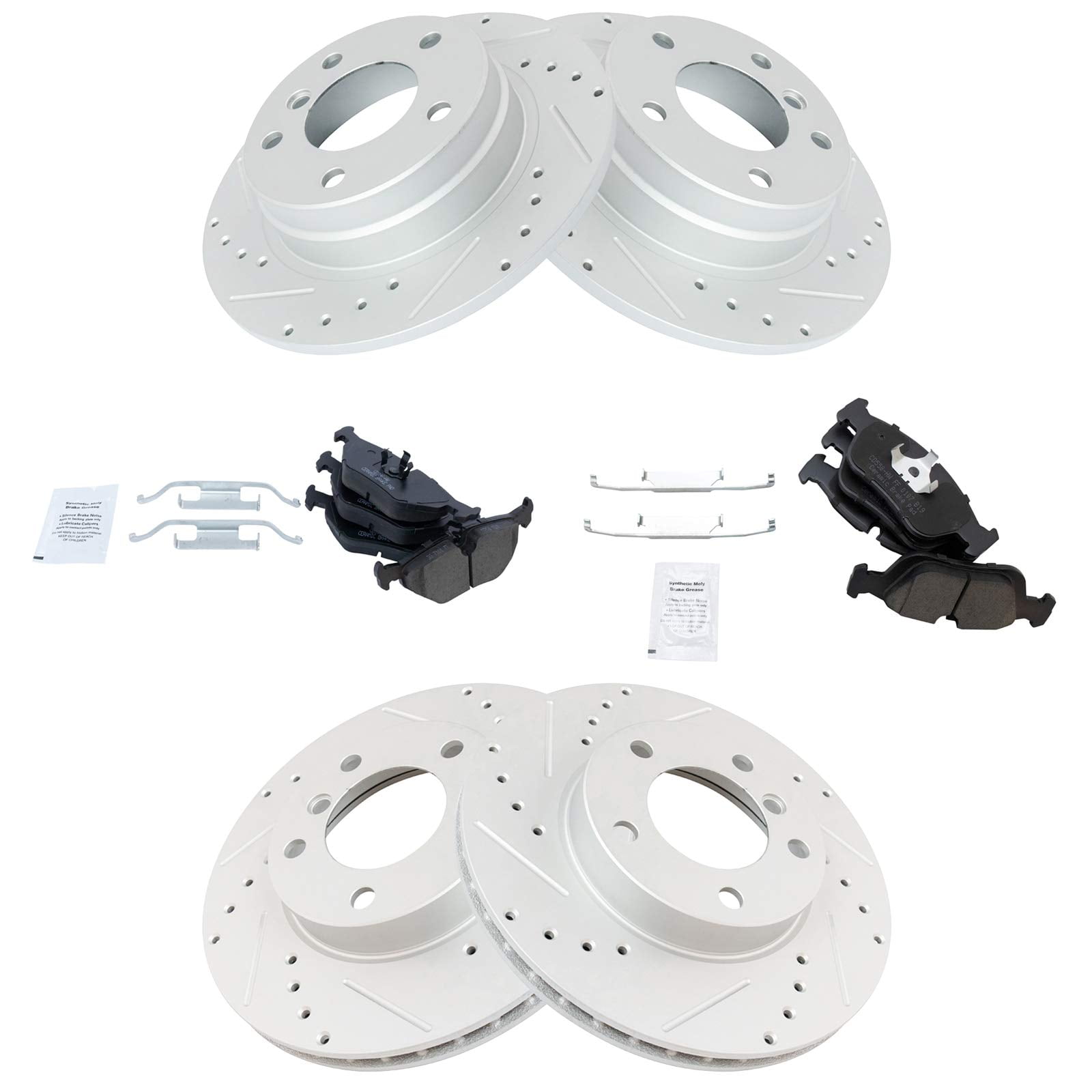 TRQ Performance Brake Rotor Drilled Slotted & Ceramic Pad Front & Rear Kit - Walmart.com