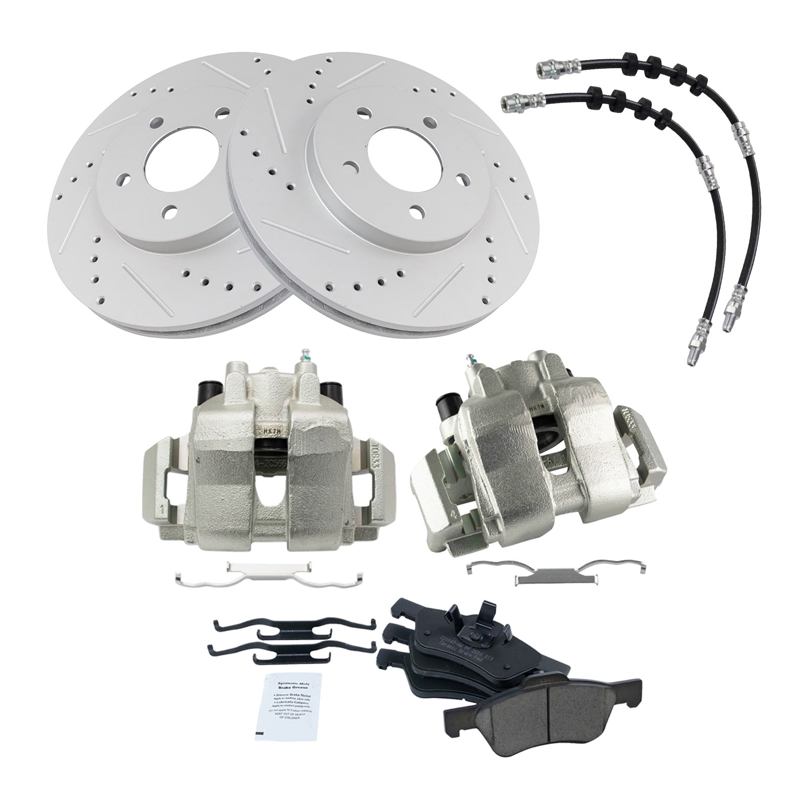 TRQ Front Performance Brake Pad & Rotor Kit Brake Caliper Brake Hose ...