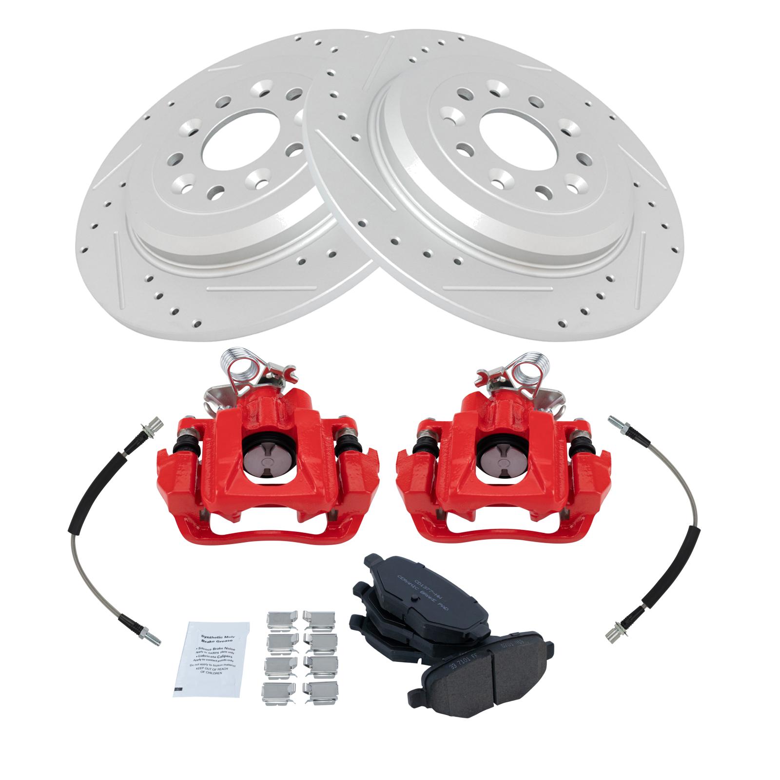 TRQ Rear Performance Brake Pad & Rotor Kit Brake Caliper Brake Hose ...