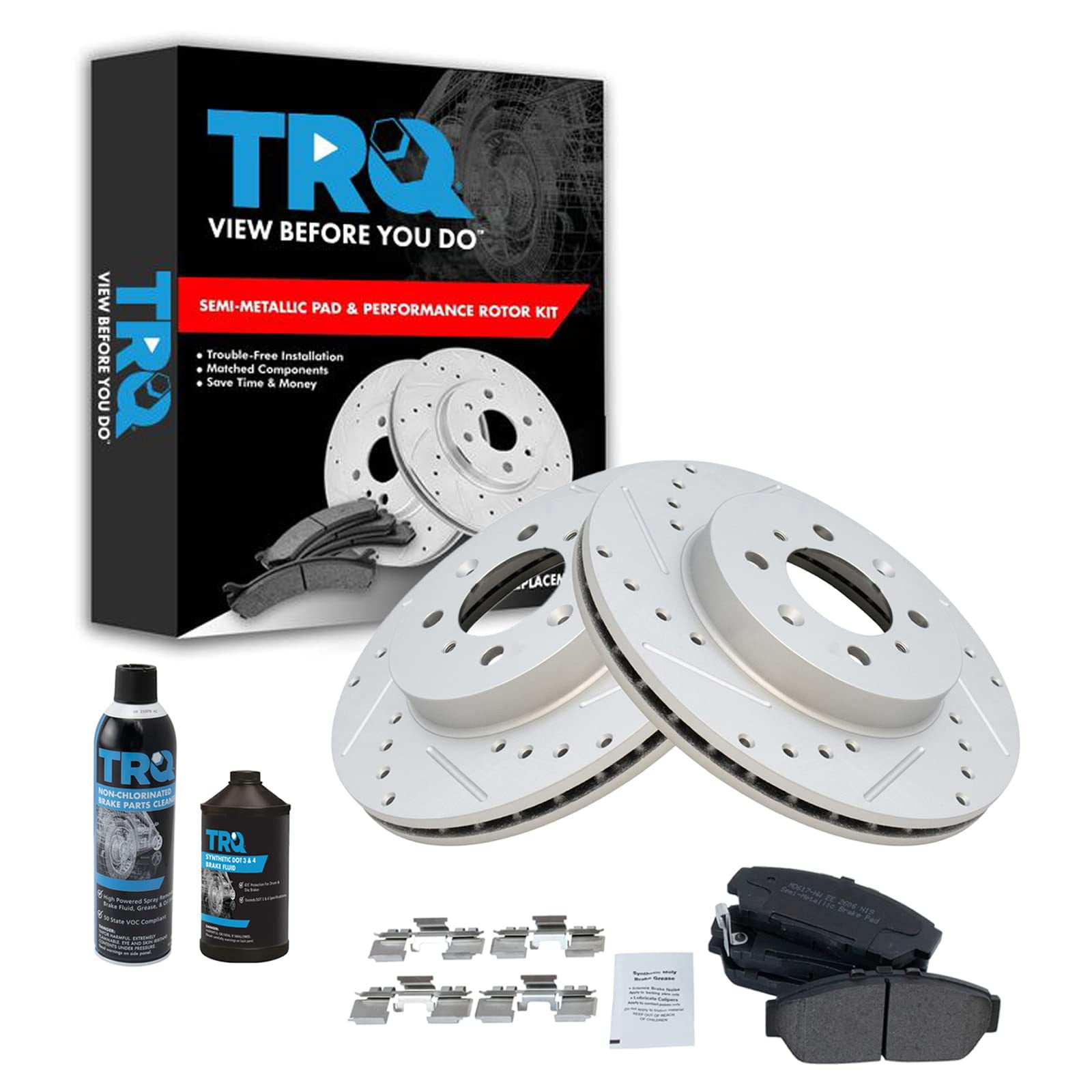 TRQ Performance Rotor & Metallic Brake Pad Front Kit w/Chemicals ...