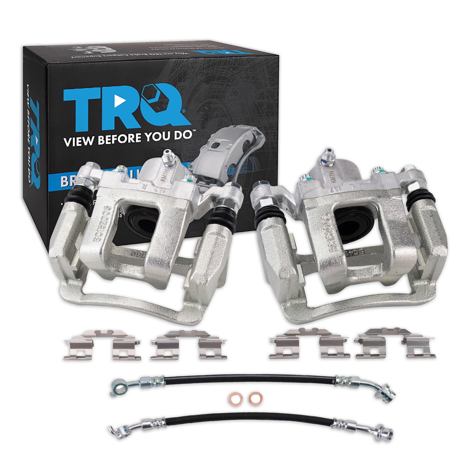 TRQ Rear Brake Caliper Set Brake Hose Compatible with 2011-2015 Hyundai ...