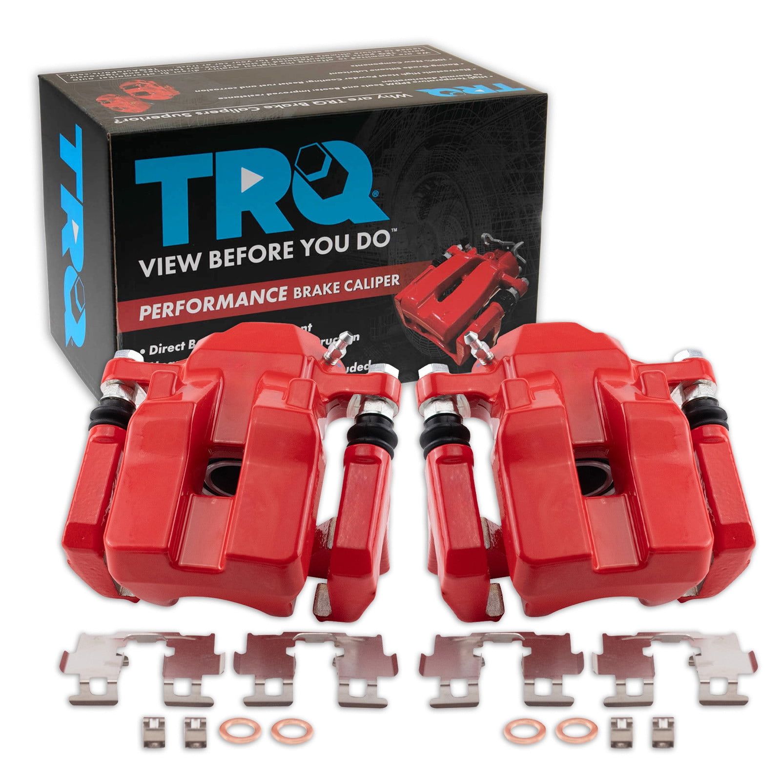 TRQ Rear Brake Caliper Set Painted Red Brackets Fits 2012-2018 Toyota ...