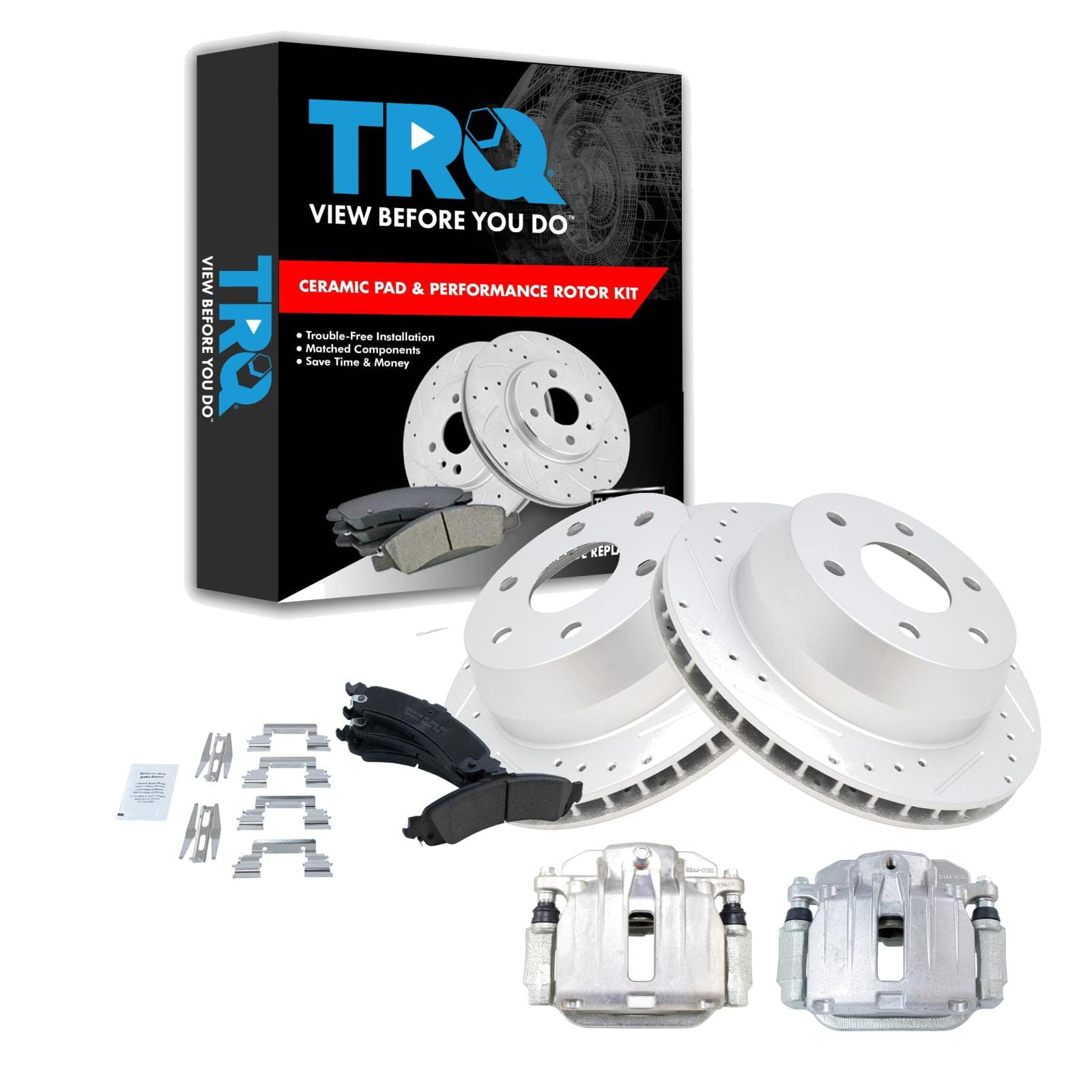 TRQ Rear Brake Calipers Ceramic Pads Drilled Rotors Fits Select 00-02 ...
